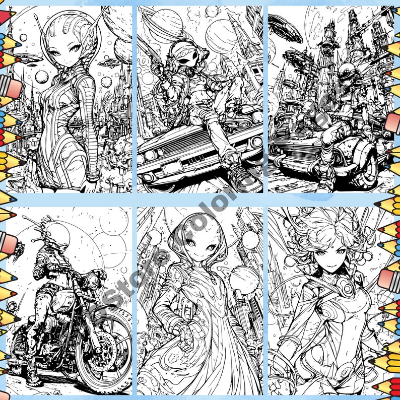 Cool Alien Baddies Coloring Book for Adult, Coloring Pages, Alien Girls ...