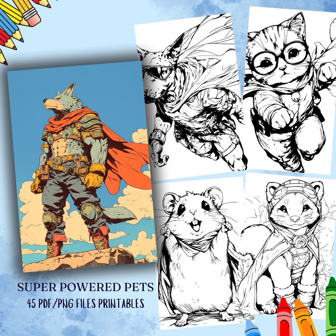 45 Super Pets Coloring Pages, Adult and Kids, Superpowers Dog, Cats and ...