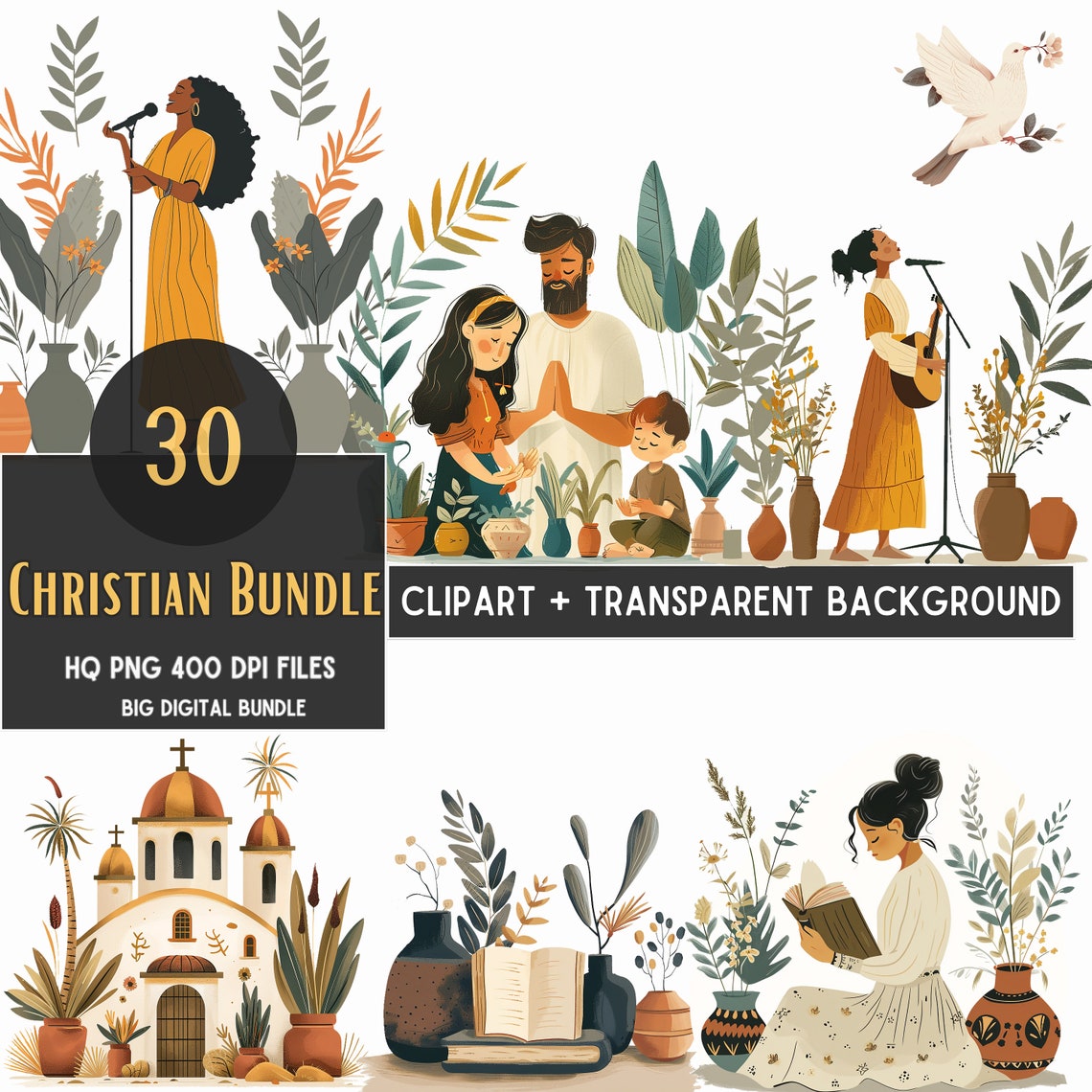 Church Christian Png, Praying, Bible, Faith, Cross, Clipart Bundle, Png ...