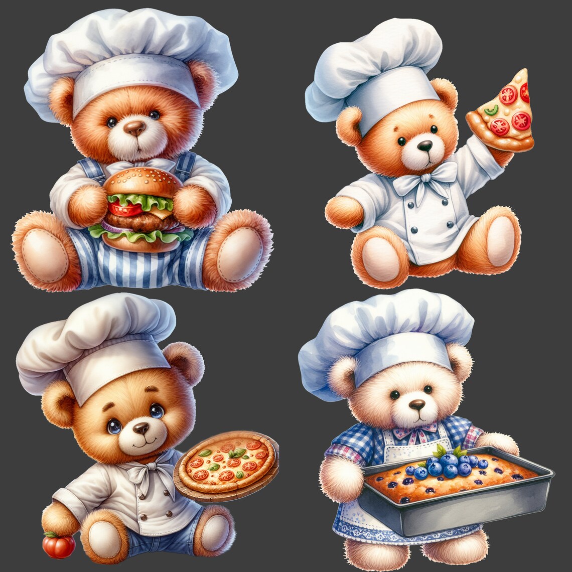 Teddy Bear Chef Clipart, Cute Bear Cooking Png Files, Kitchen Decor ...