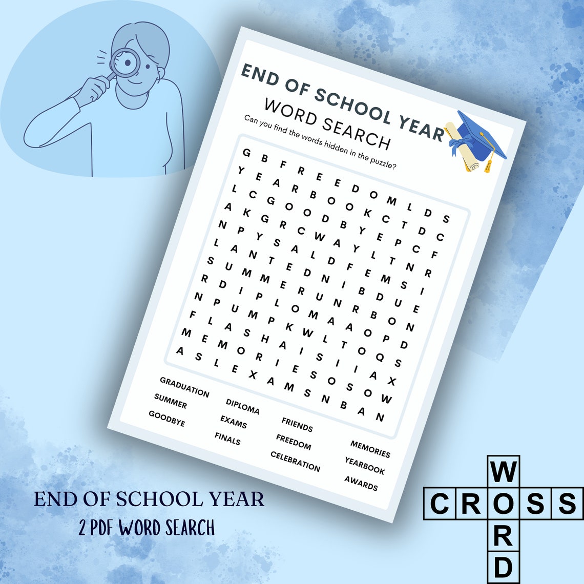 End of School Year Word Search Puzzle for Kids, Graduation and More ...