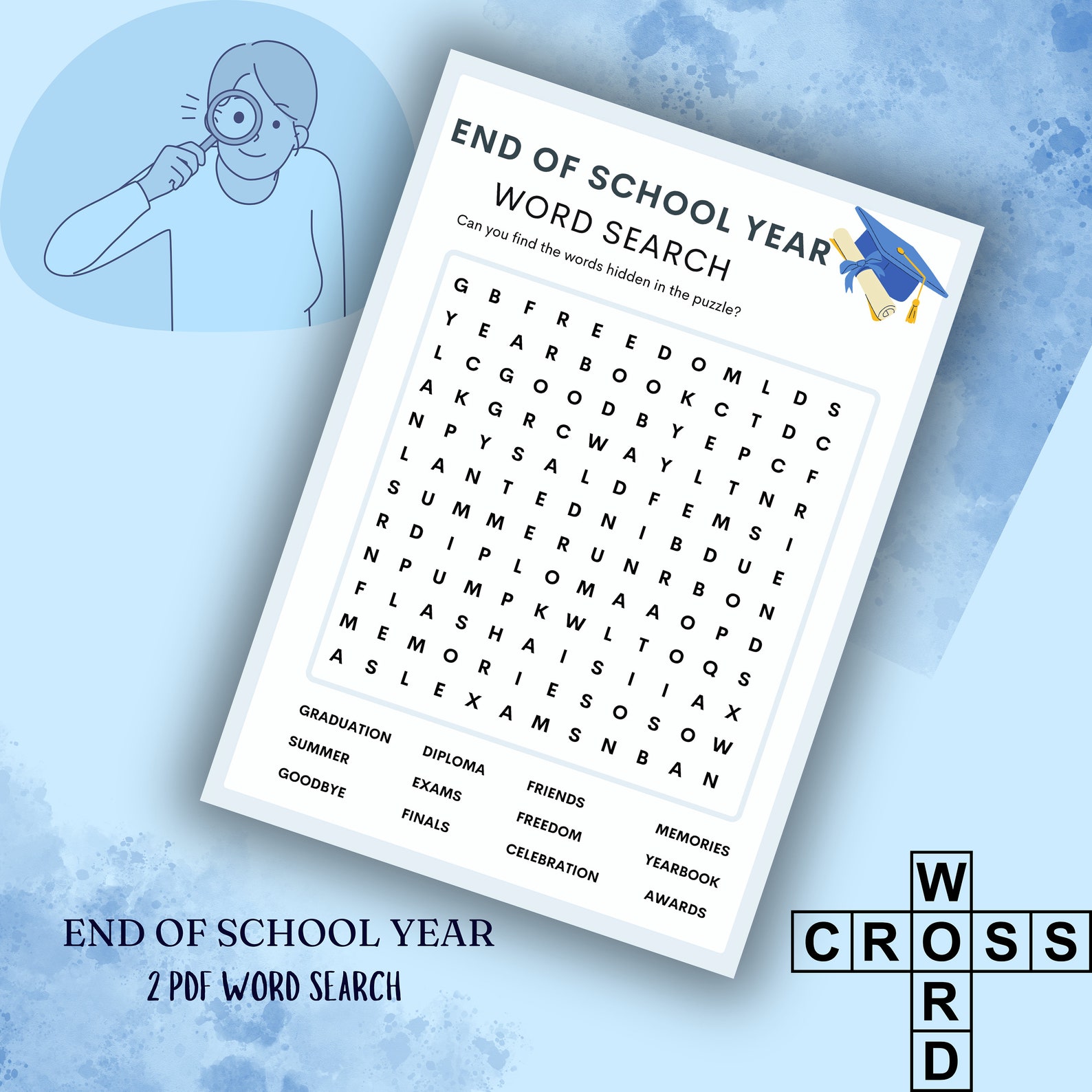 End of School Year Word Search Puzzle for Kids, Graduation and More ...