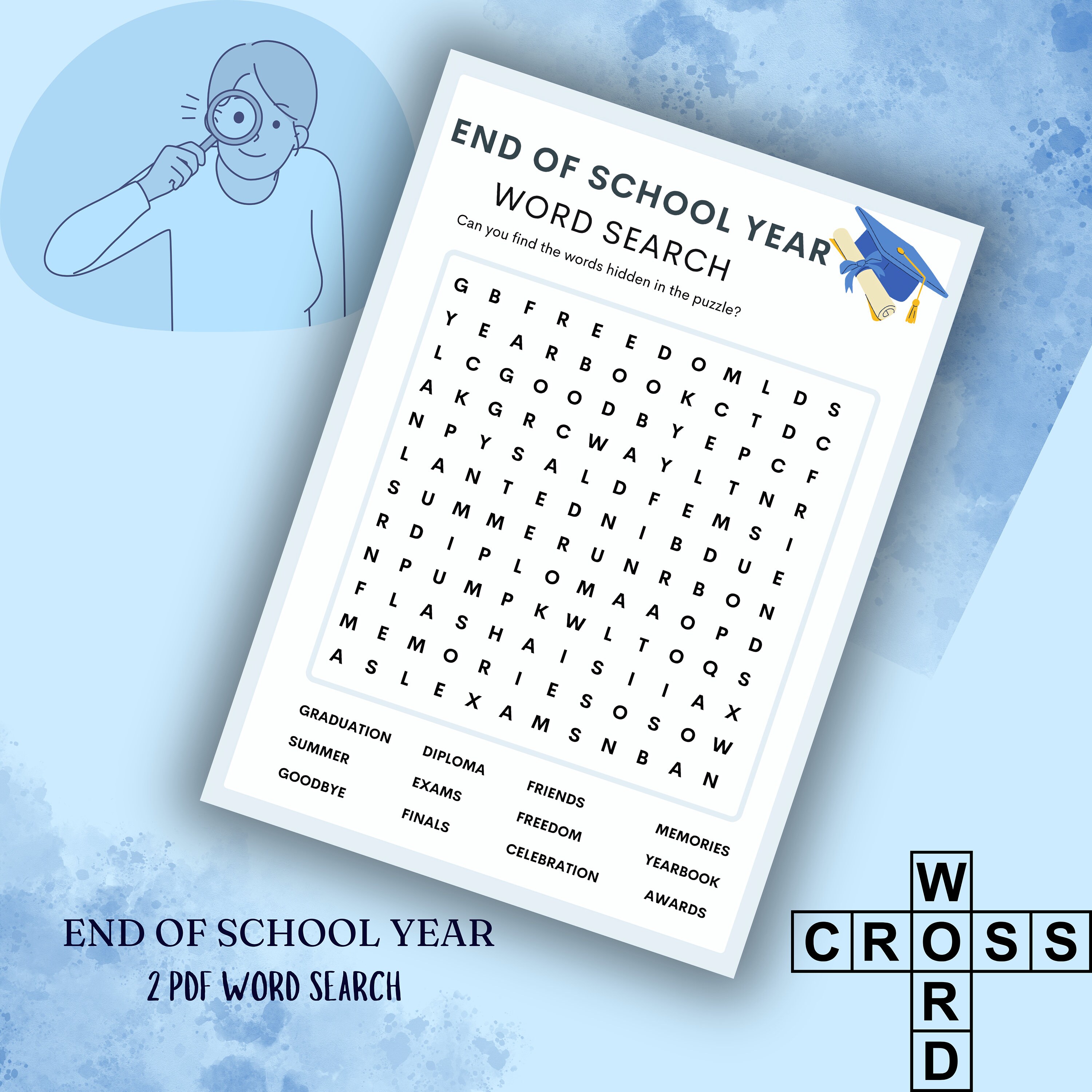 End of School Year Word Search Puzzle for Kids, Graduation and More ...