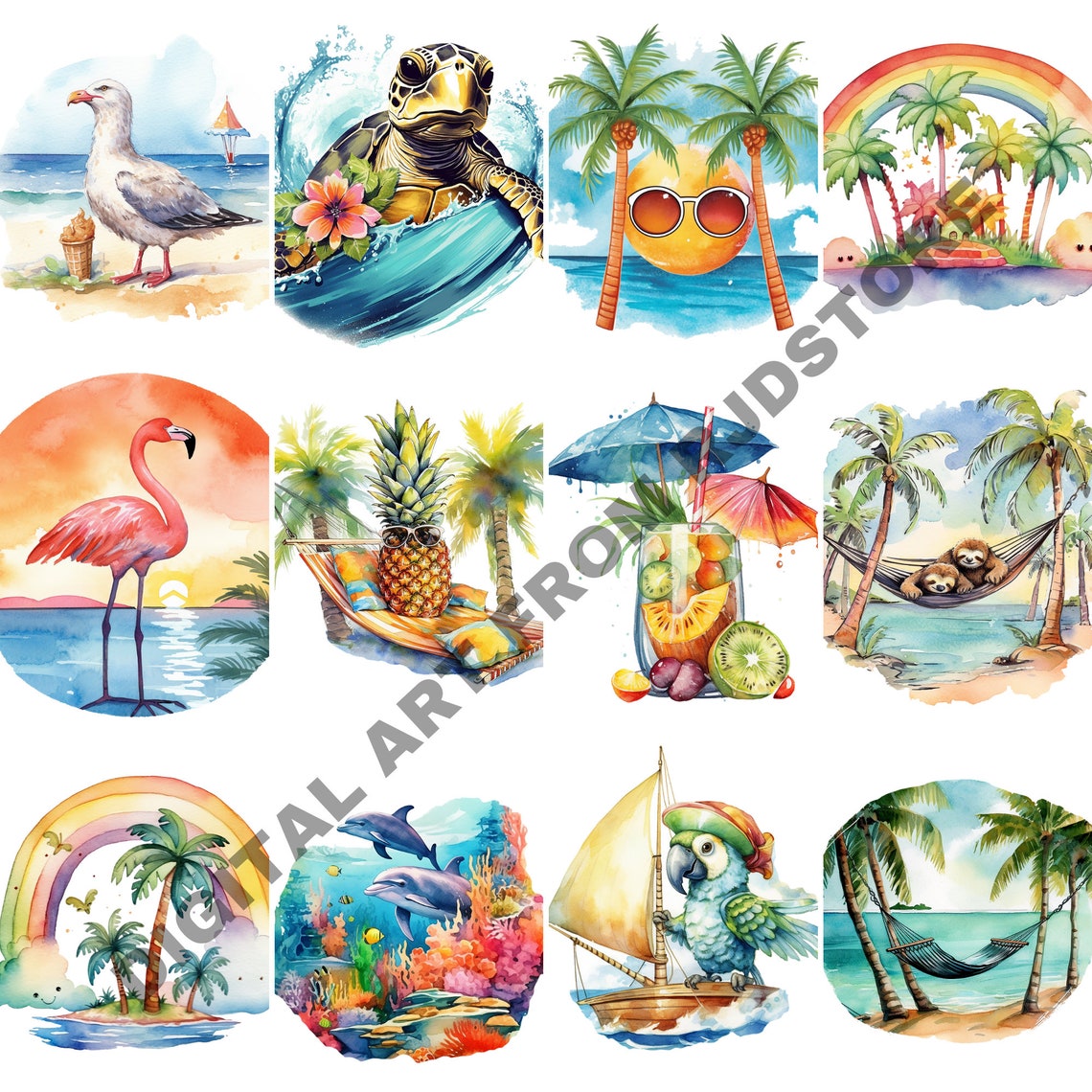 35 Watercolor Tropical Png Cliparts, Tropical Designs, Seagull Png ...