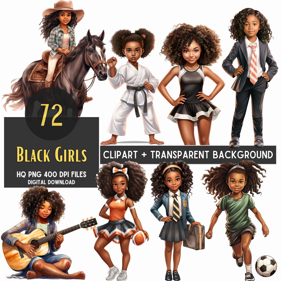 Black Girls Watercolor Clipart Bundle: Diverse Professions (PNG Files ...