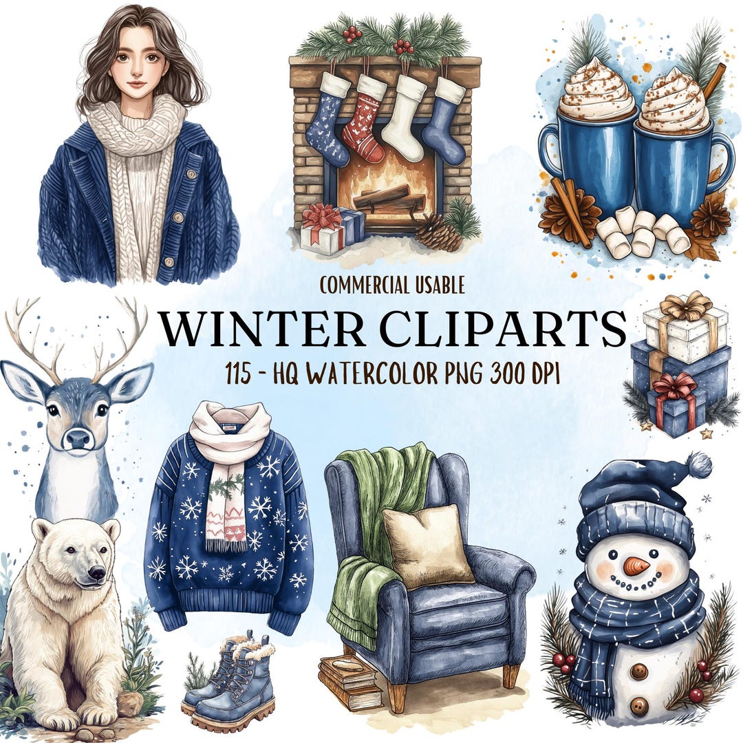 Watercolor Winter Clipart Png Bundle, Big Bundle, Digital Download ...