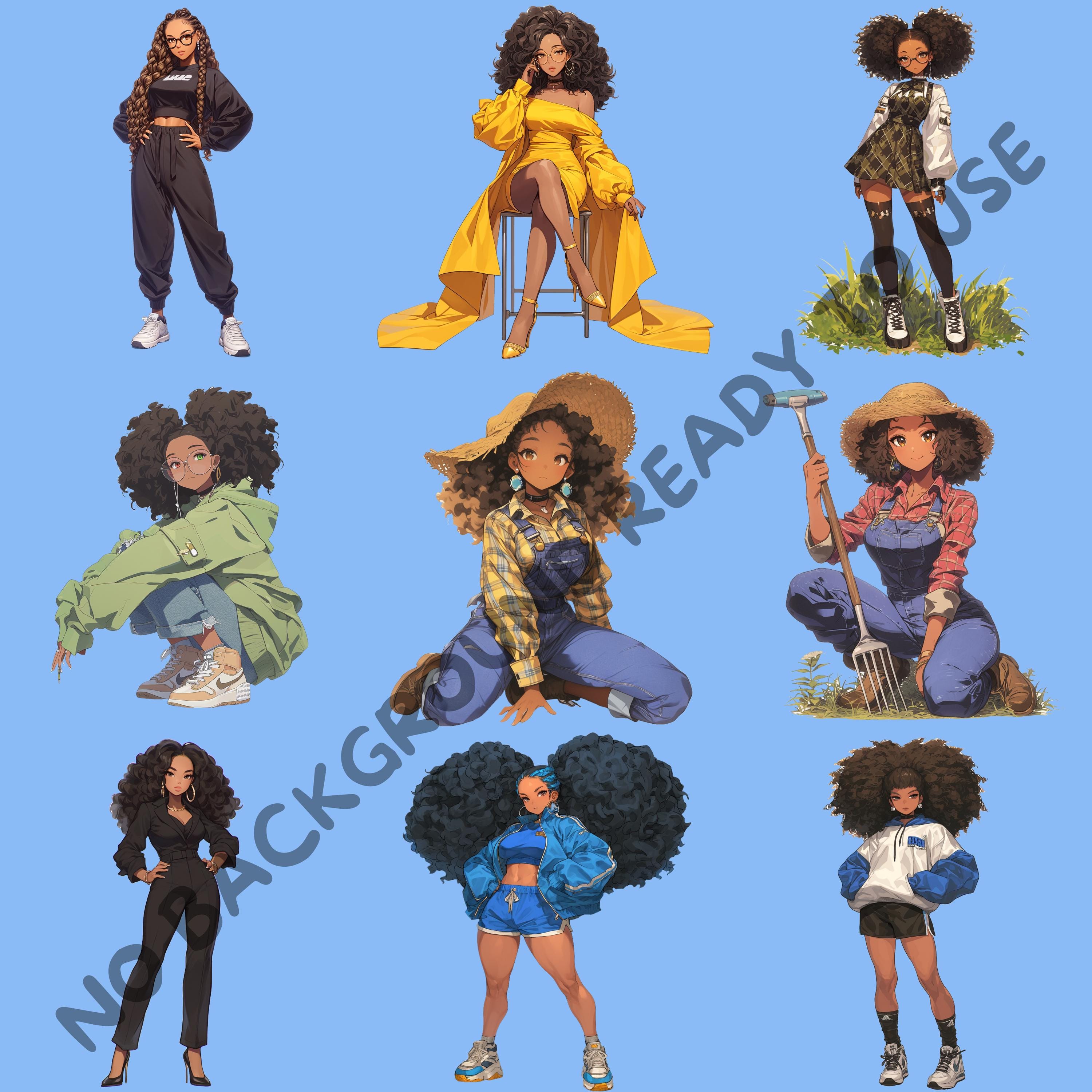 Anime Black Girls Clipart Bundle: Melanin Girls PNG (digital Download ...