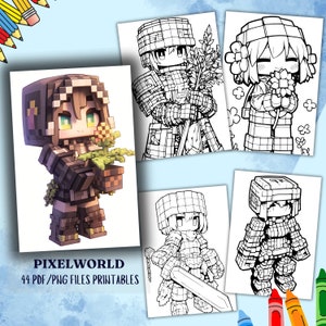 Pixelworld Kawaii Coloring Pages for Kids, Coloring Book, PDF & PNG ...