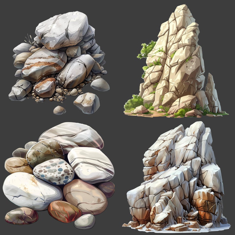 34 Rocks Cliparts, Stones and Boulders, Digital Prints, Stone Graphics ...