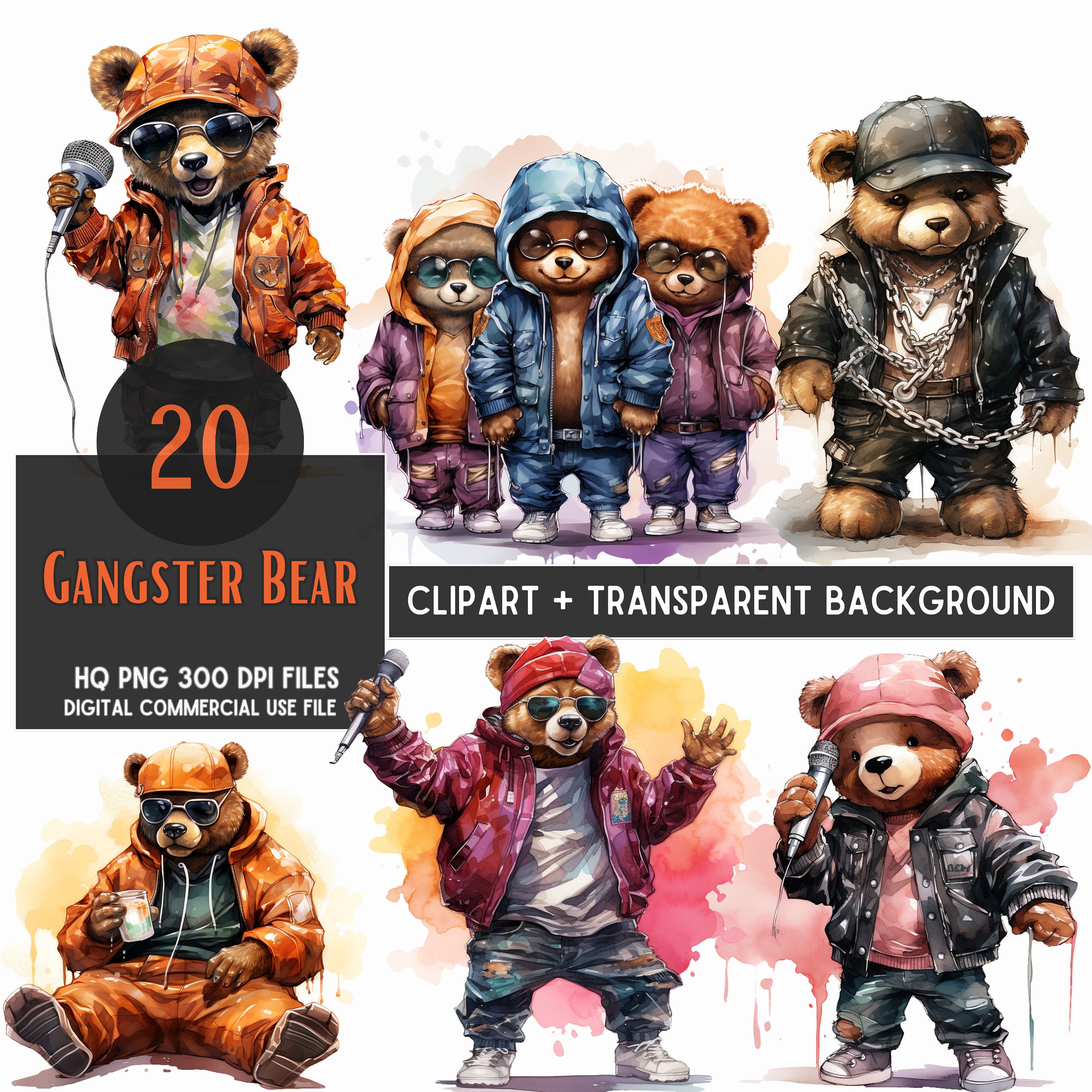 Gangster Teddy Bear Clipart: Hip Hop Rap PNG Files (300 DPI) - Etsy