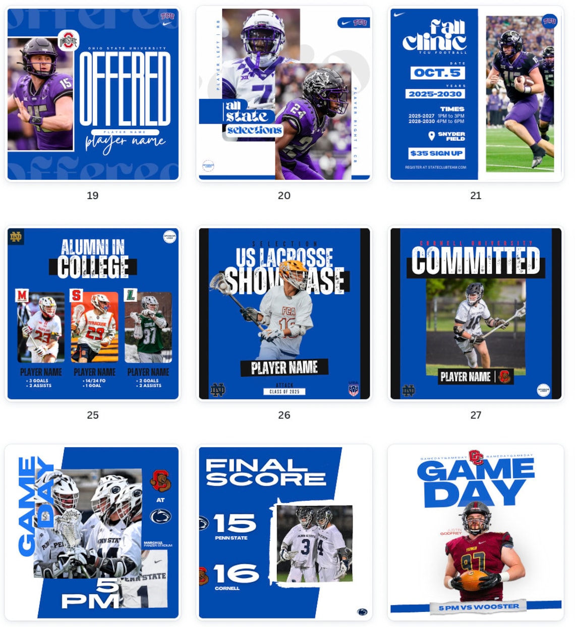 42 Sports Social Media Canva Templates BLUE All of Kesper Design ...