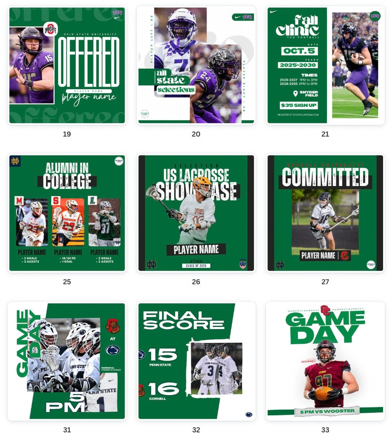 42 Sports Social Media Canva Templates GREEN - 4 Packages in One ...