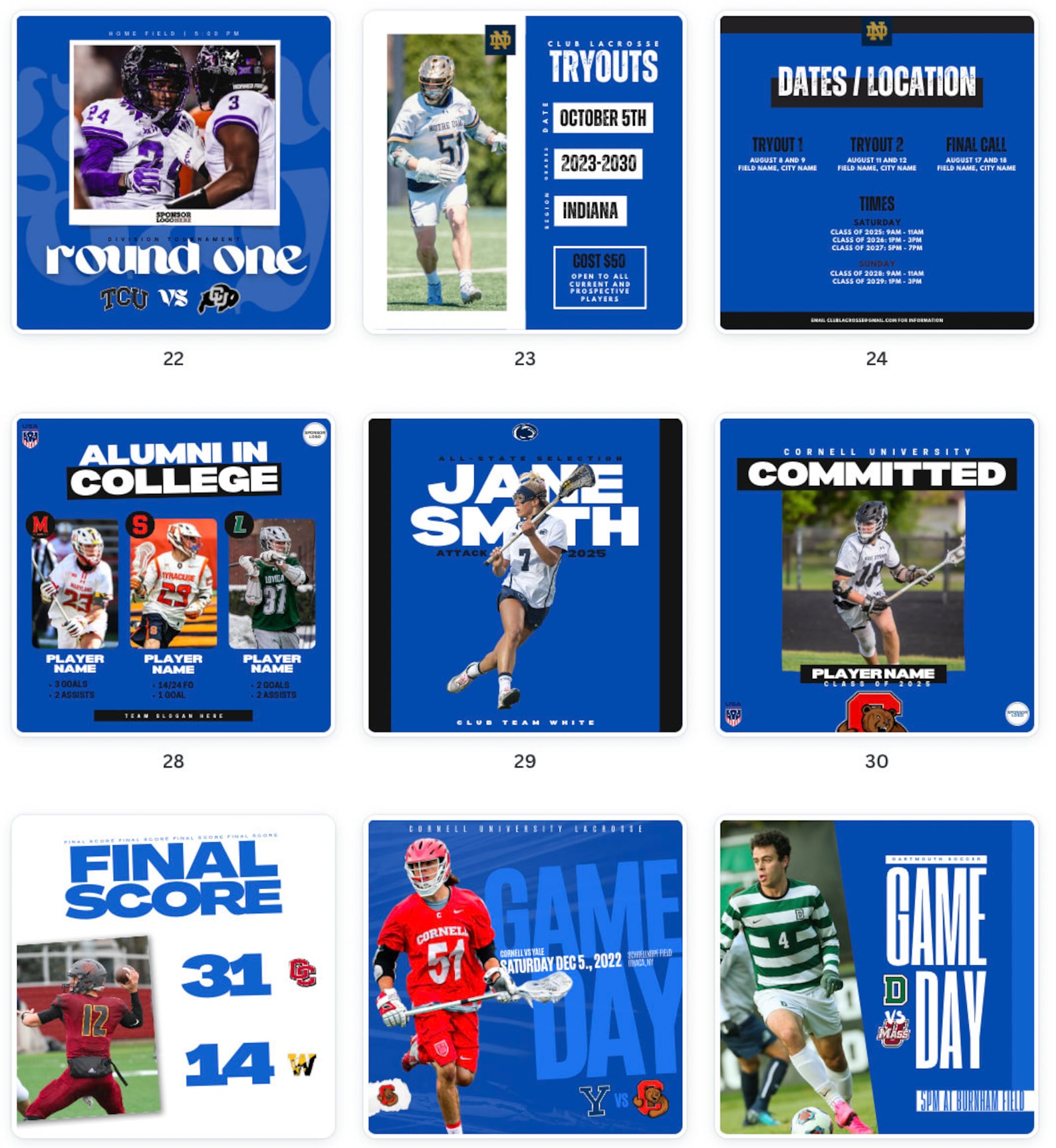 42 Sports Social Media Canva Templates BLUE - All of Kesper Design ...