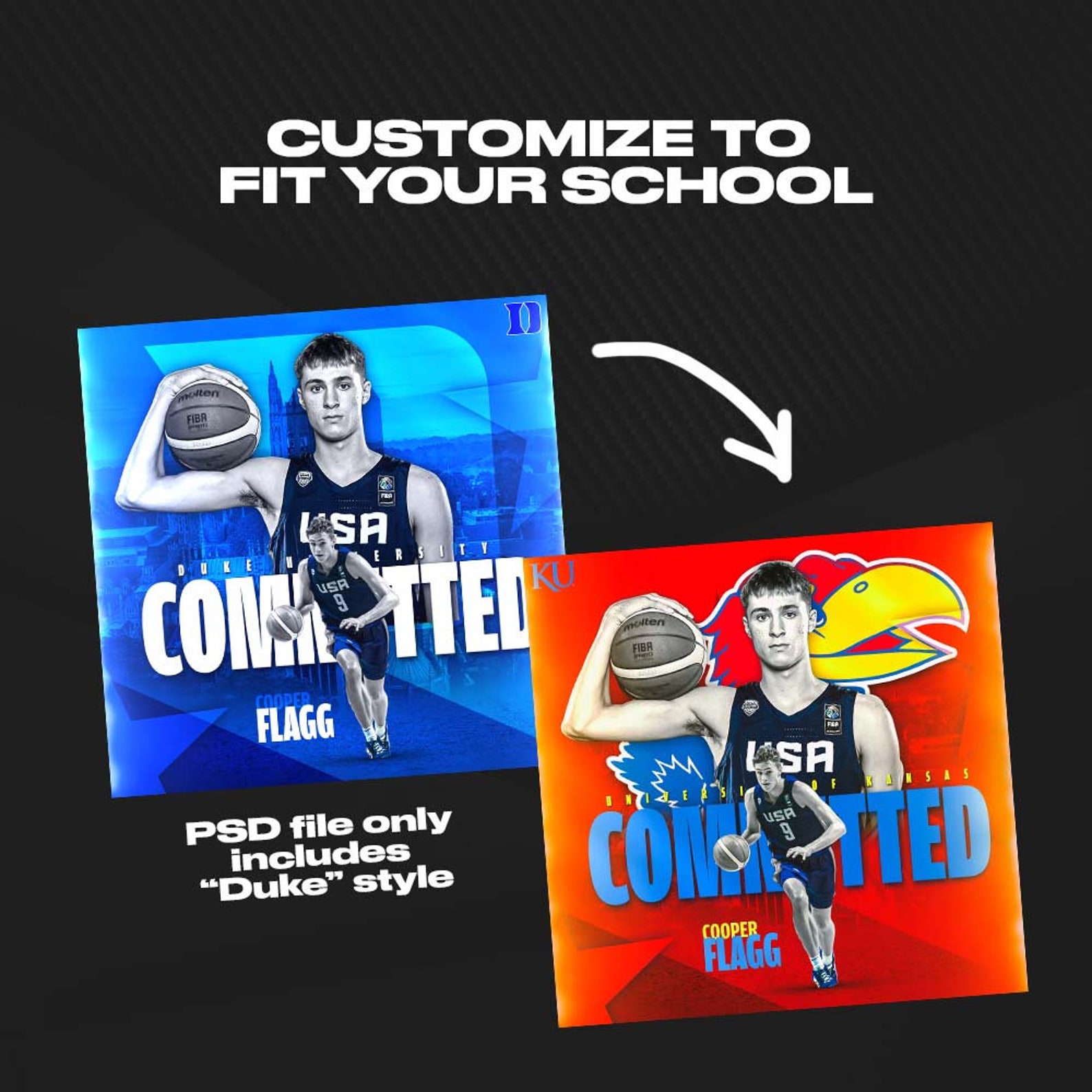 Sports College Committed Graphic Photoshop Template (PSD File) - Etsy