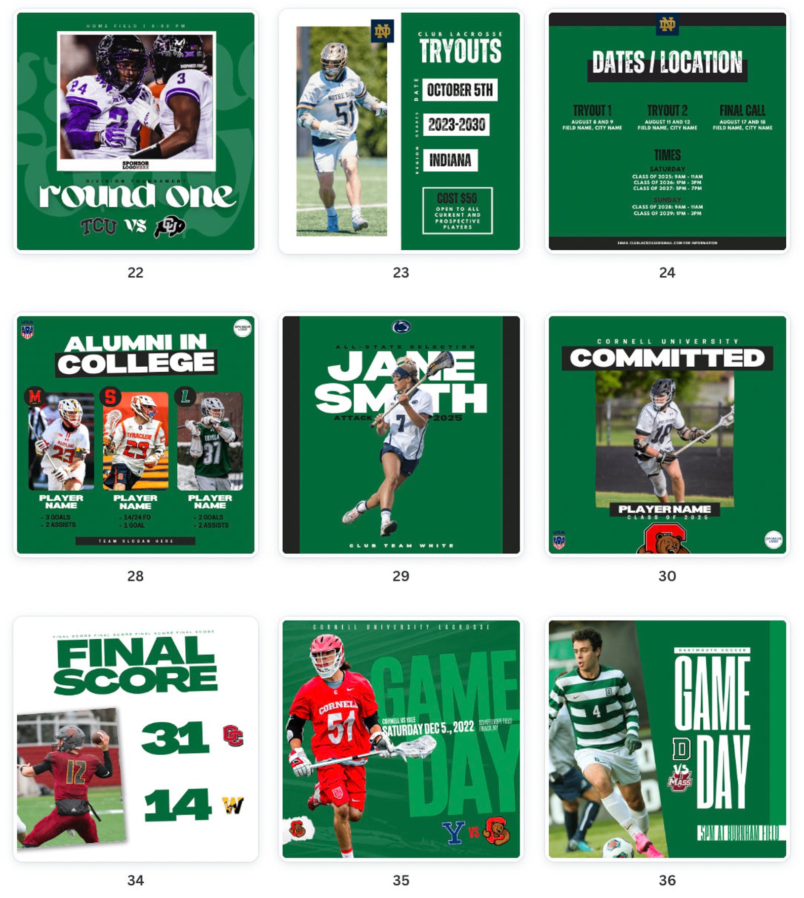 42 Sports Social Media Canva Templates GREEN - 4 Packages in One ...