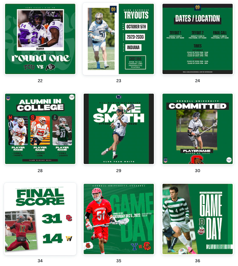 42 Sports Social Media Canva Templates GREEN - 4 Packages in One ...