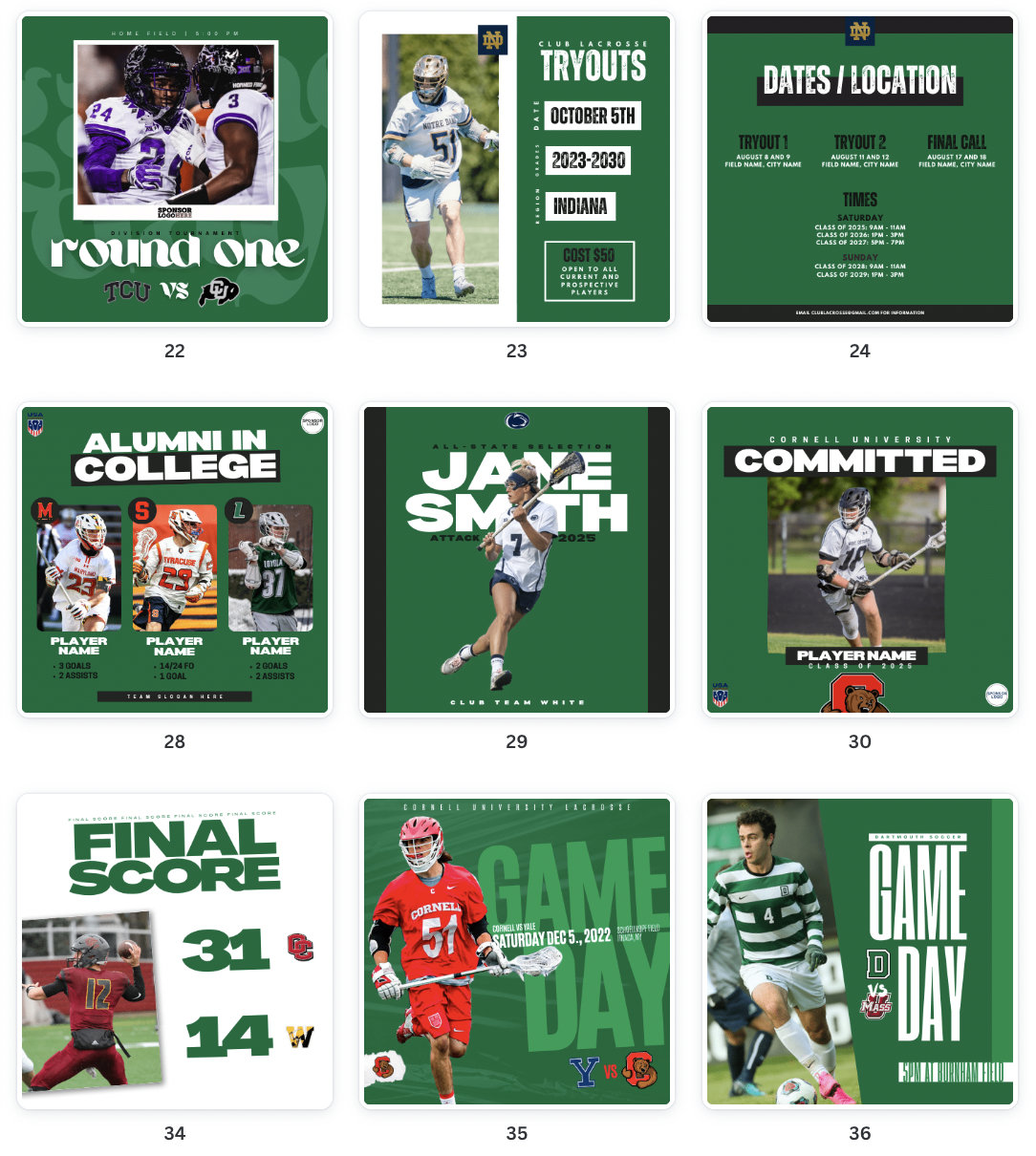 42 Sports Social Media Canva Templates GREEN - 4 Packages in One ...