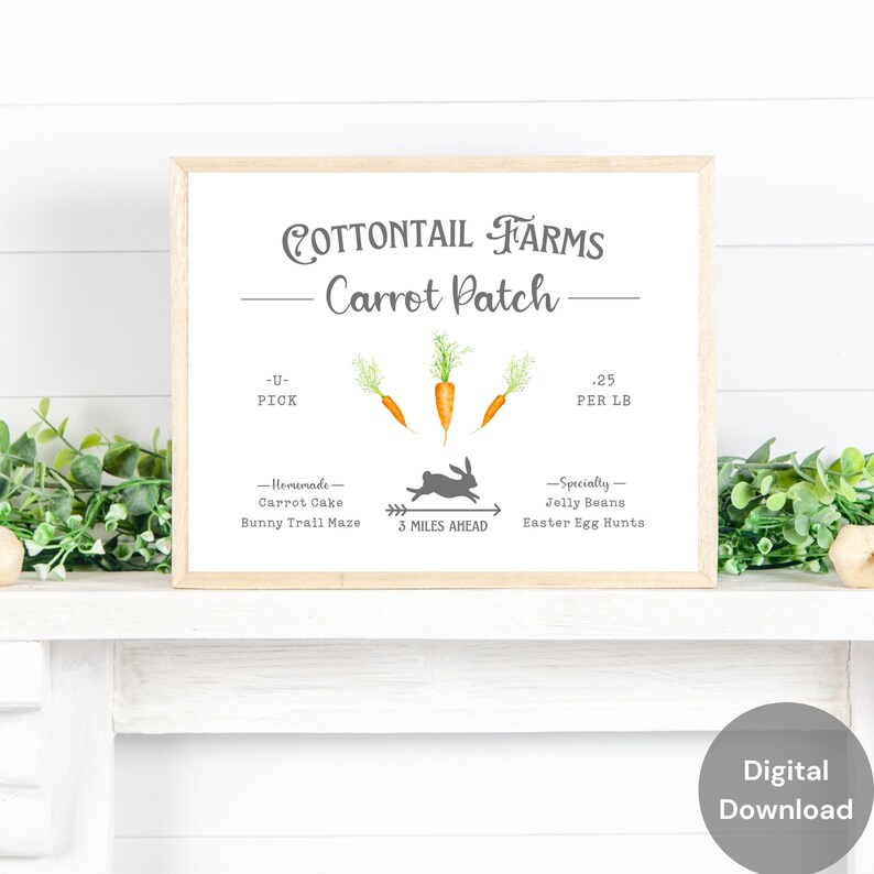 Cottontail Farms Carrot Patch Sign Printable Wall Art, Vintage Easter ...