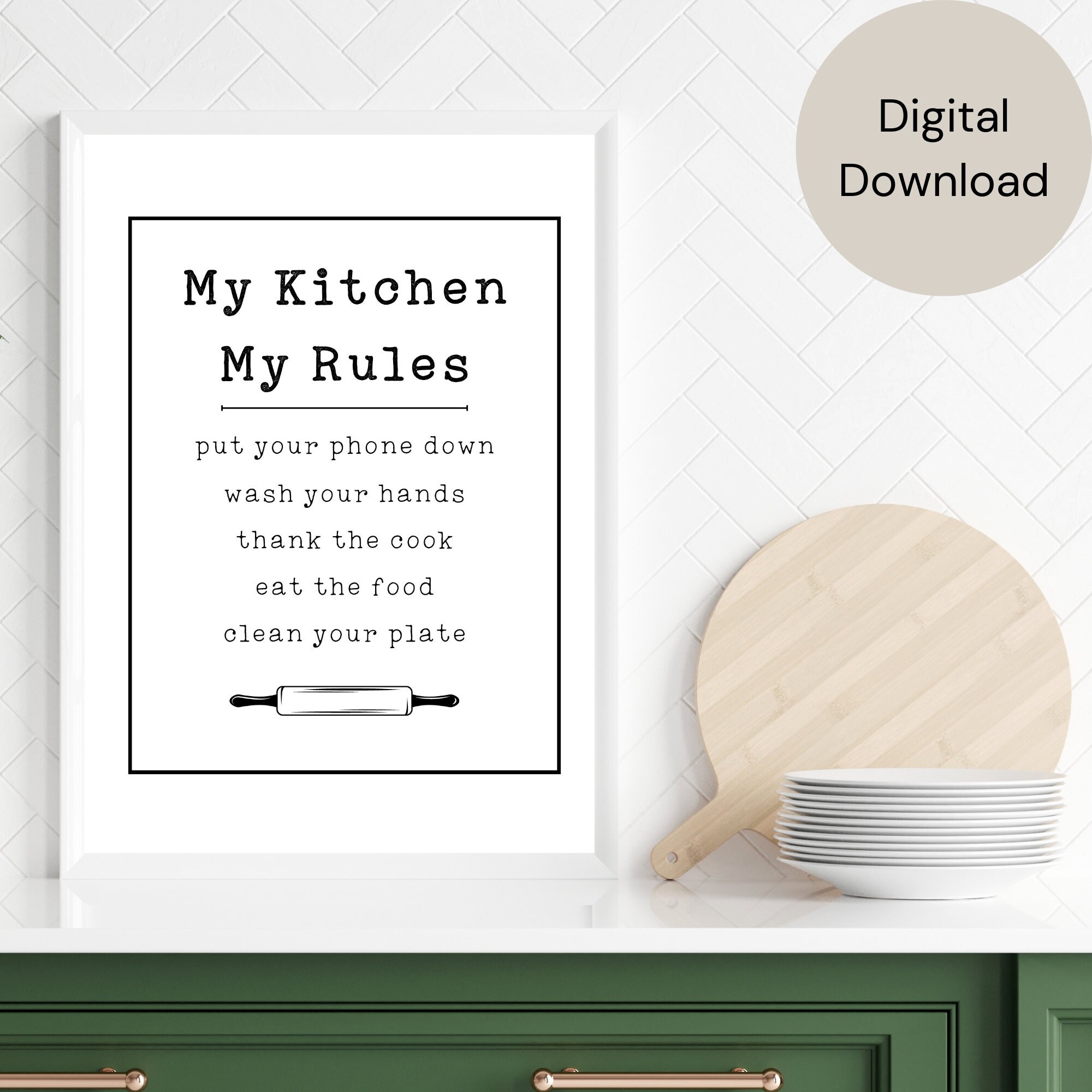 My Kitchen My Rules Sign, Printable Wall Art, Funny Quote Wall Decor ...
