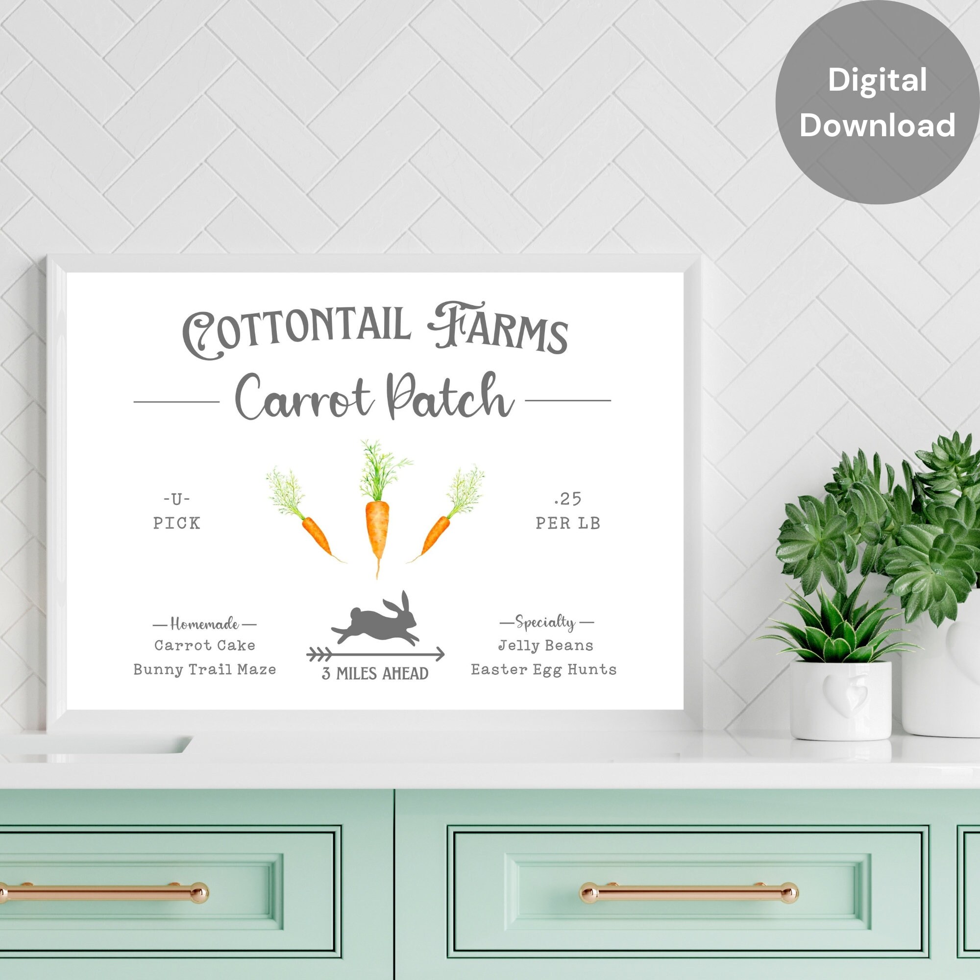 Cottontail Farms Carrot Patch Sign Printable Wall Art, Vintage Easter ...