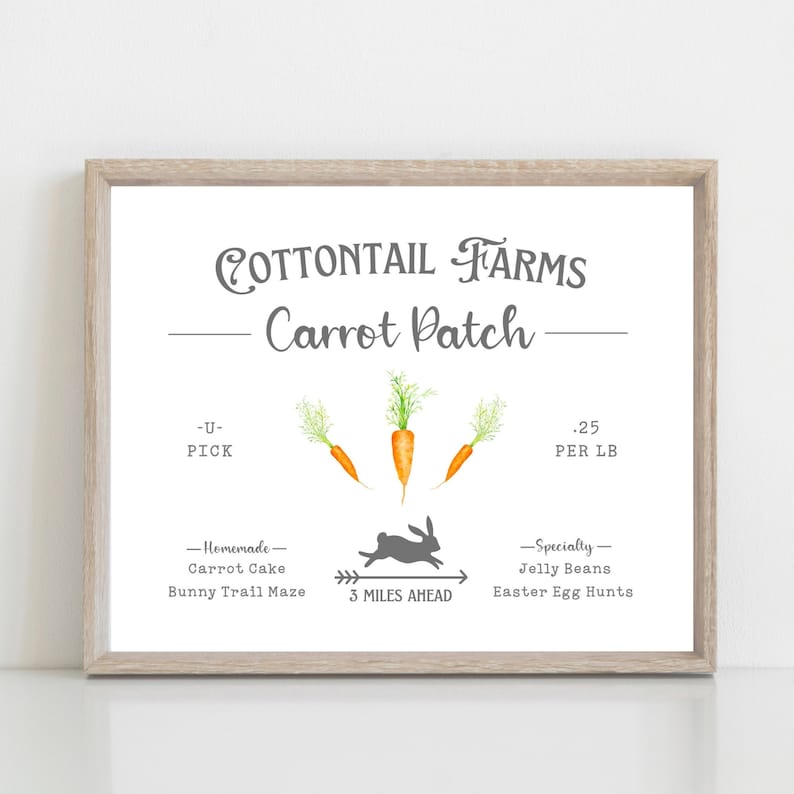 Cottontail Farms Carrot Patch Sign Printable Wall Art, Vintage Easter ...