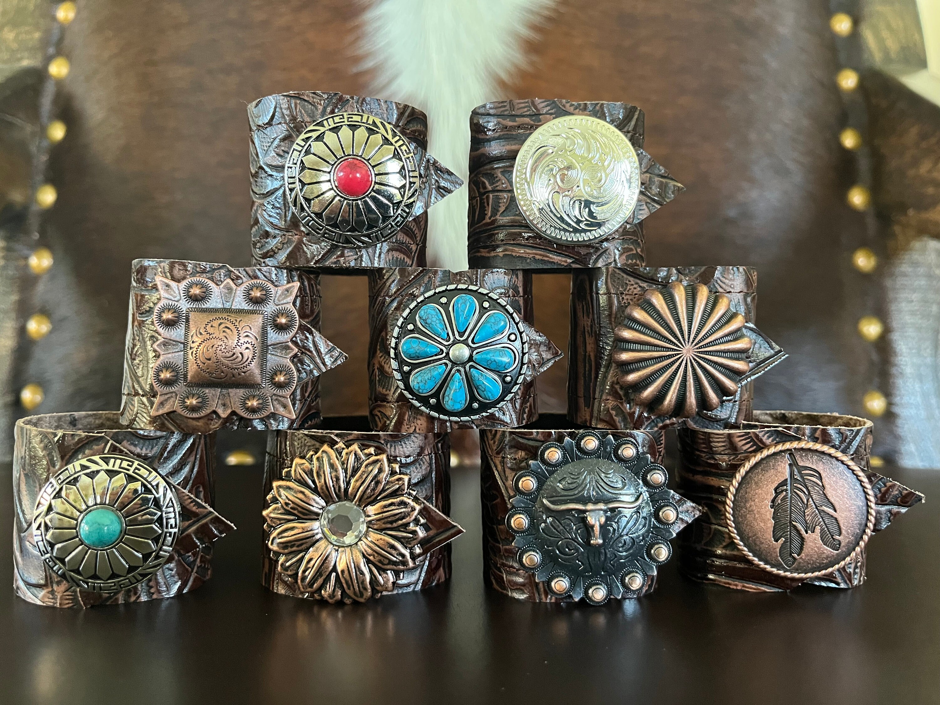 Dallas Tooled Leather Napkin Rings Color Conchos - Etsy
