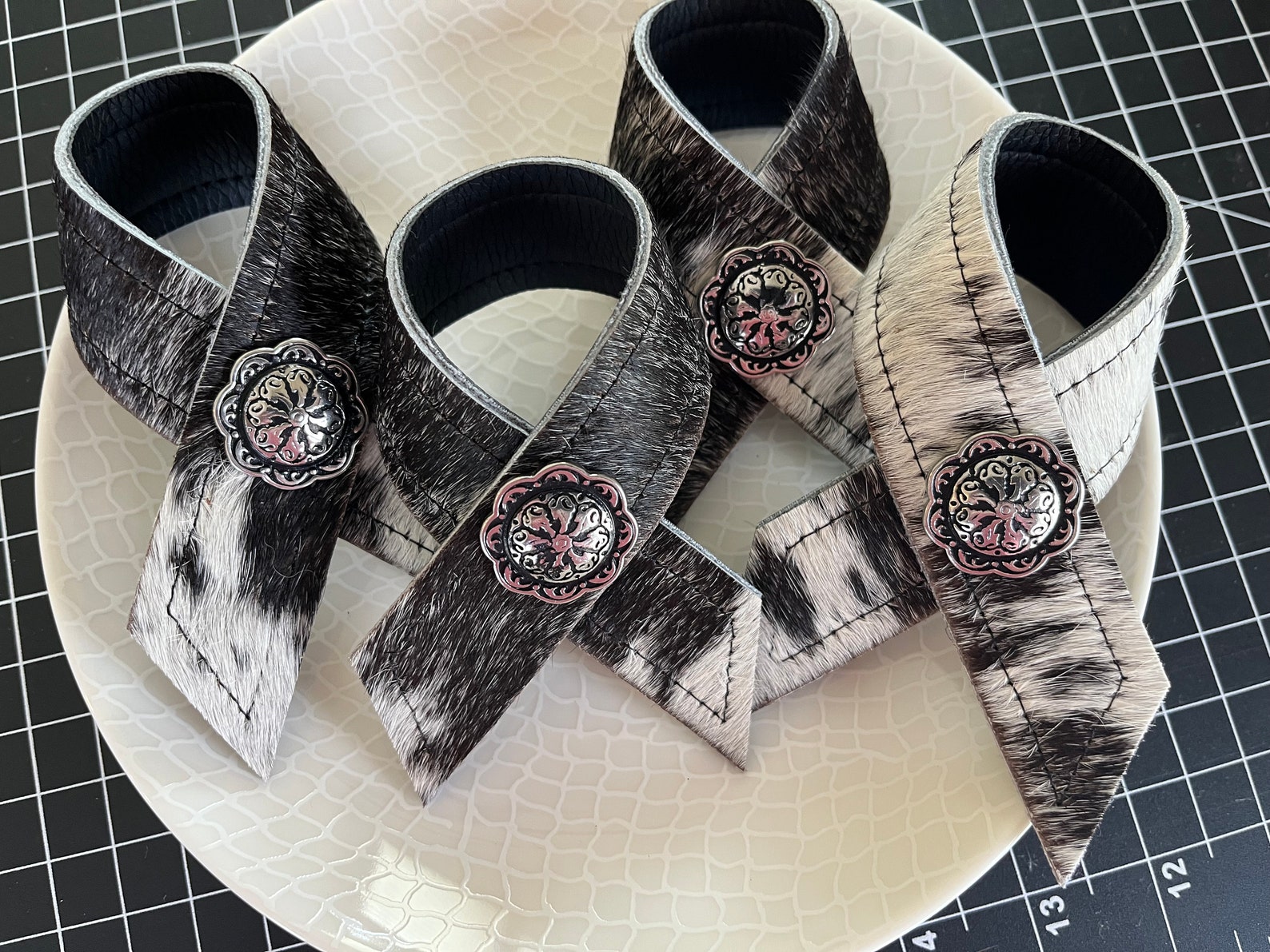 Black White Cowhide & Conchos Napkin Rings - Etsy