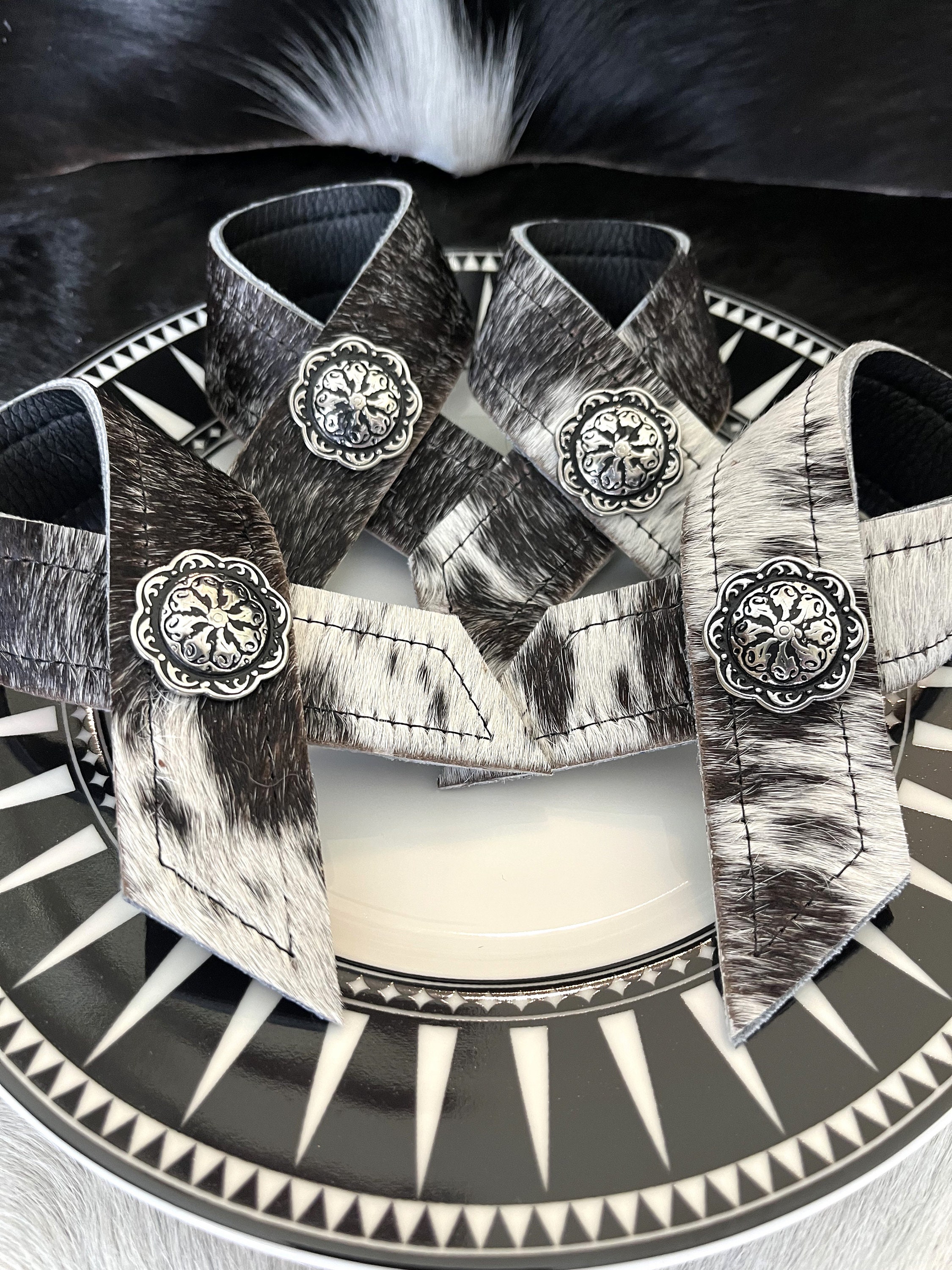 Black White Cowhide & Conchos Napkin Rings - Etsy