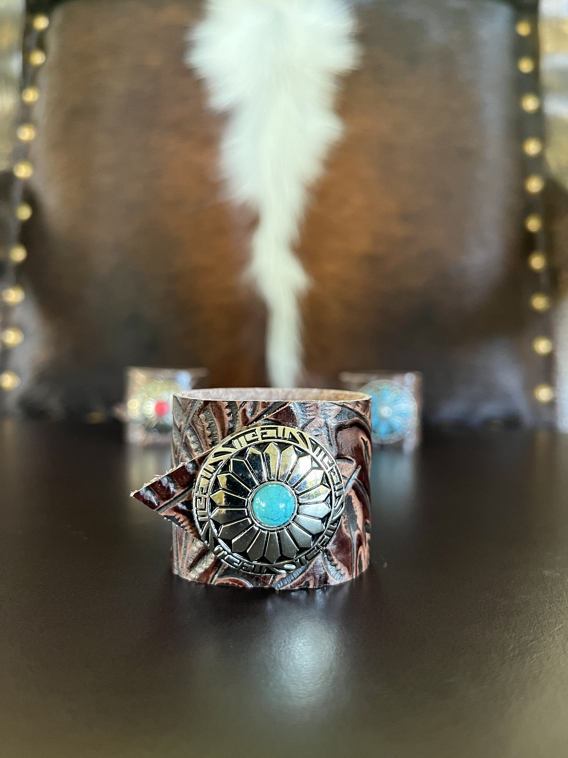 Dallas Tooled Leather Napkin Rings - Color Conchos - Etsy