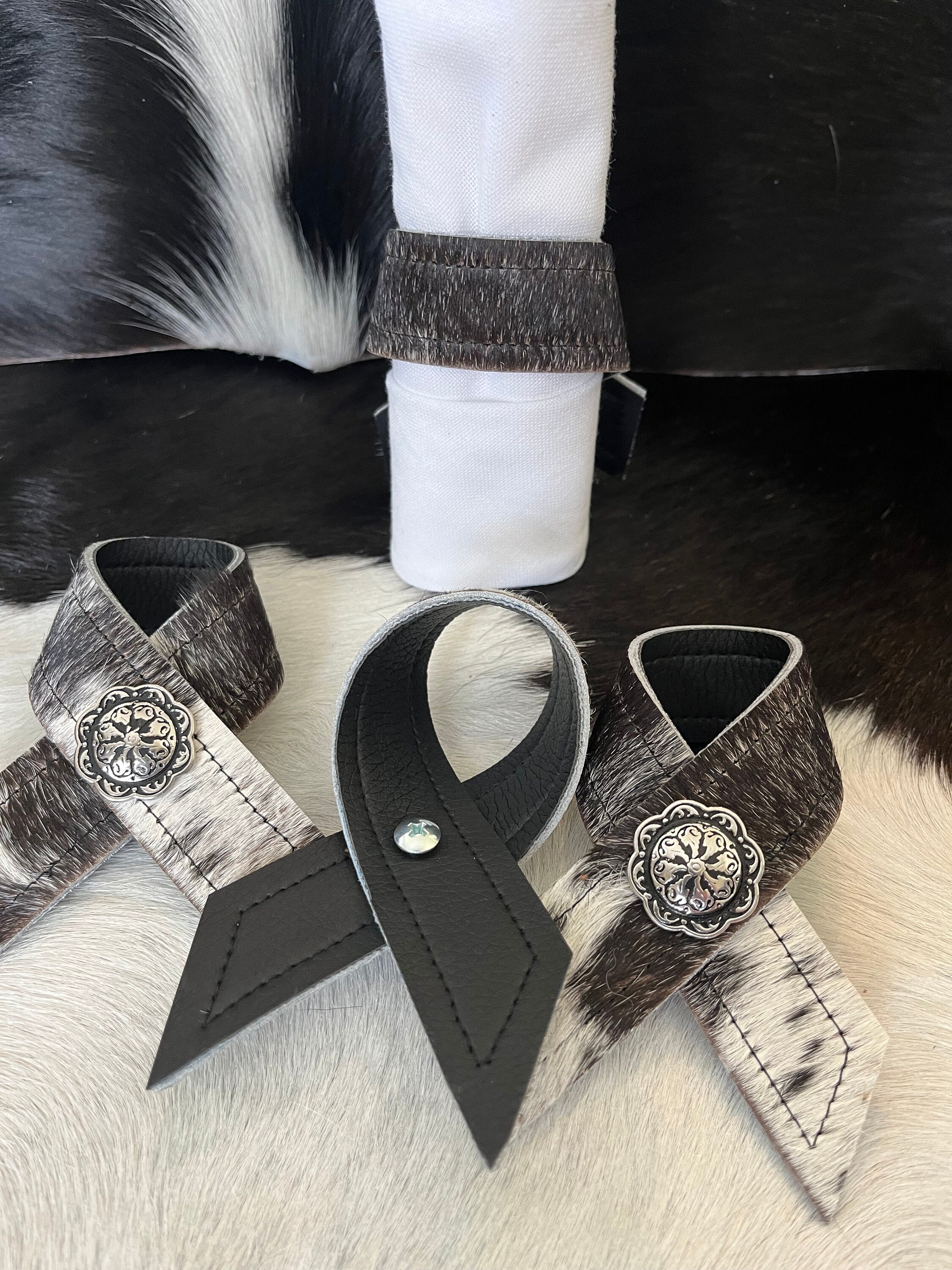 Black White Cowhide & Conchos Napkin Rings - Etsy