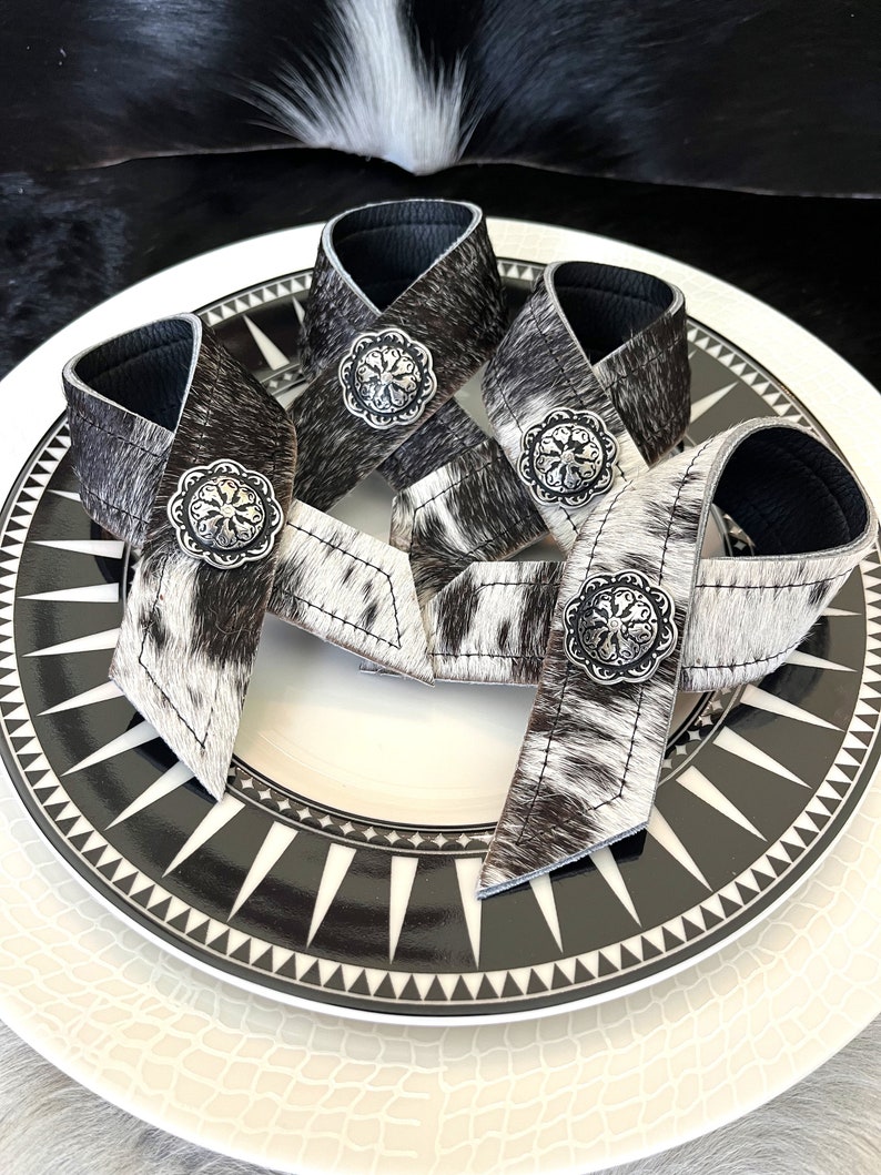 Black White Cowhide & Conchos Napkin Rings - Etsy
