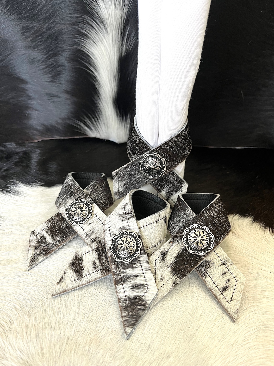 Black White Cowhide & Conchos Napkin Rings - Etsy