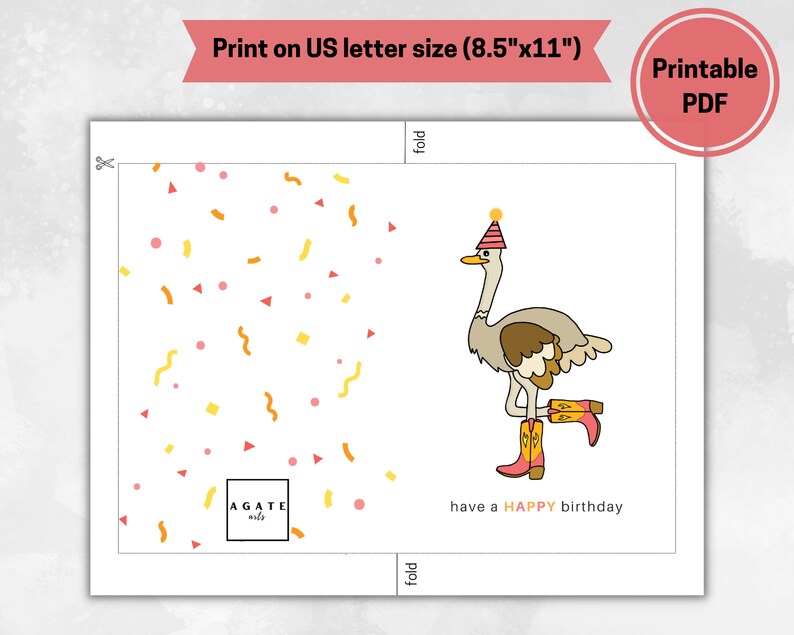 Printable Birthday Card, Ostrich Birthday Card, Cute Birthday Card ...