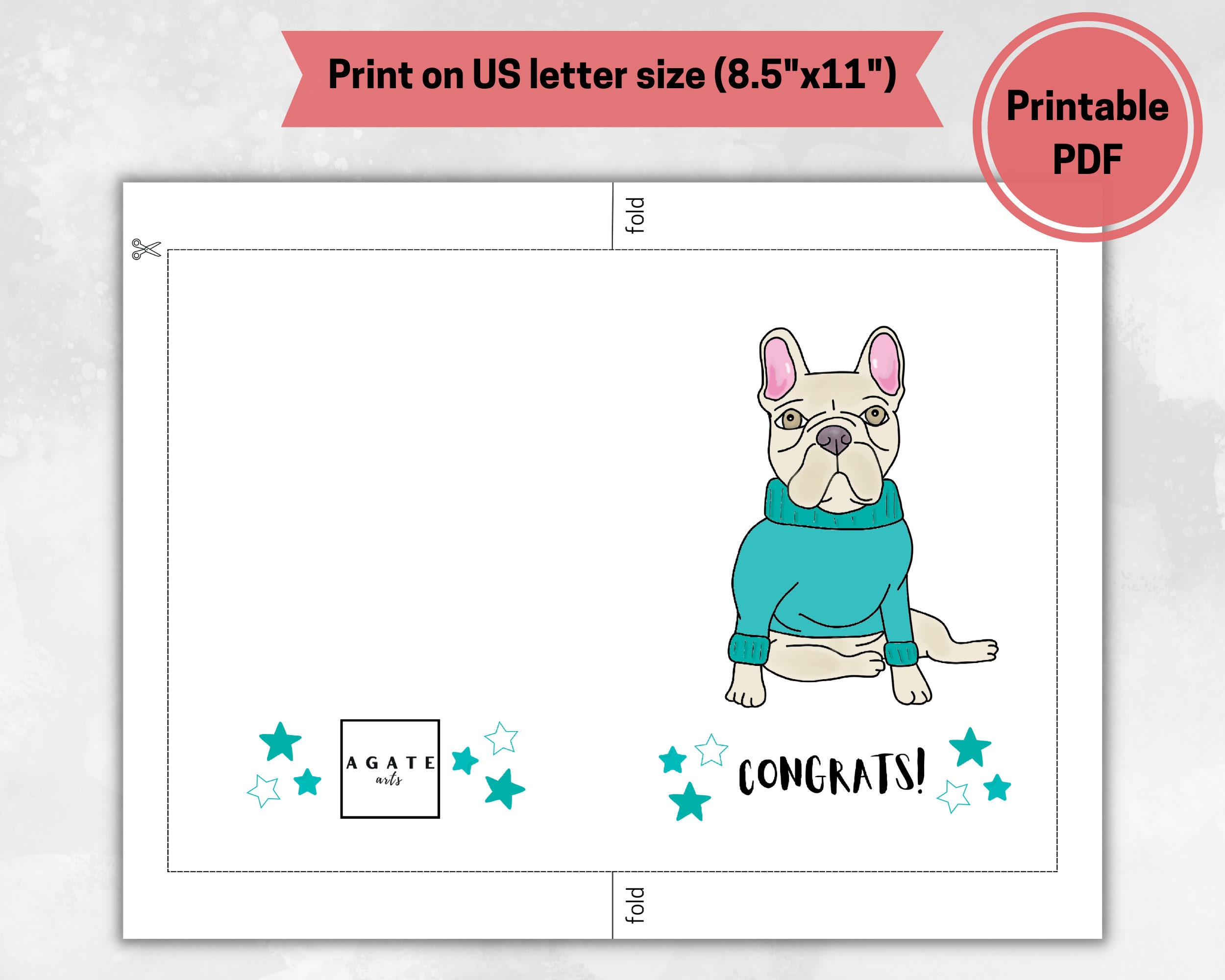 Congratulations Card, Digital Card, Printable Congrats Card, Frenchie ...