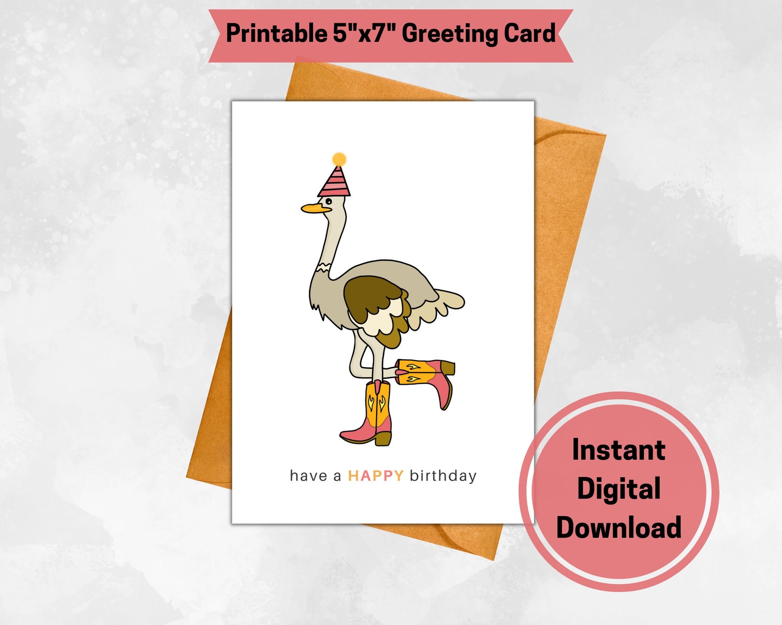 Printable Birthday Card, Ostrich Birthday Card, Cute Birthday Card ...
