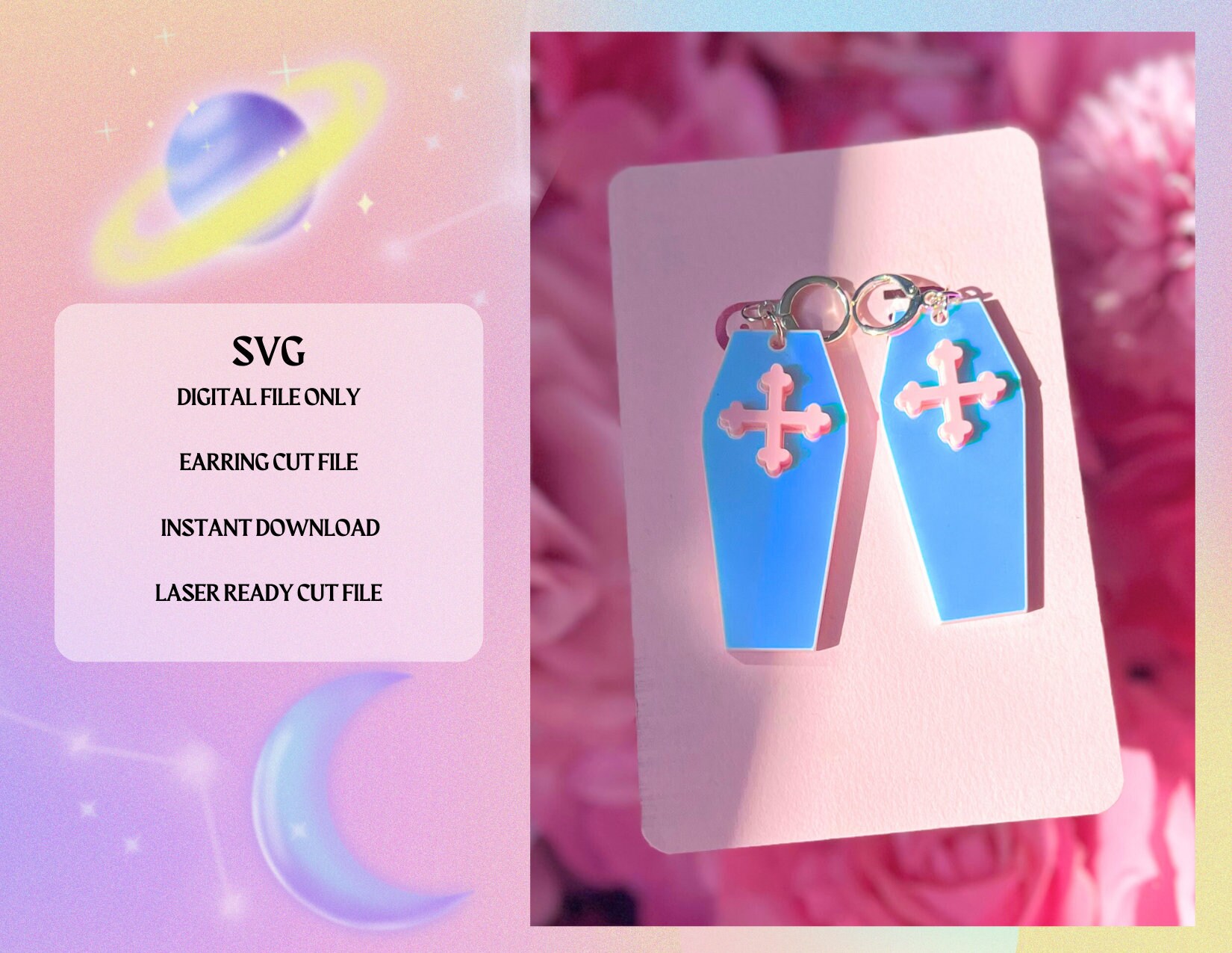 Kawaii Goth Coffin Earring SVG Cut File | Laser Ready | Glowforge Ready ...