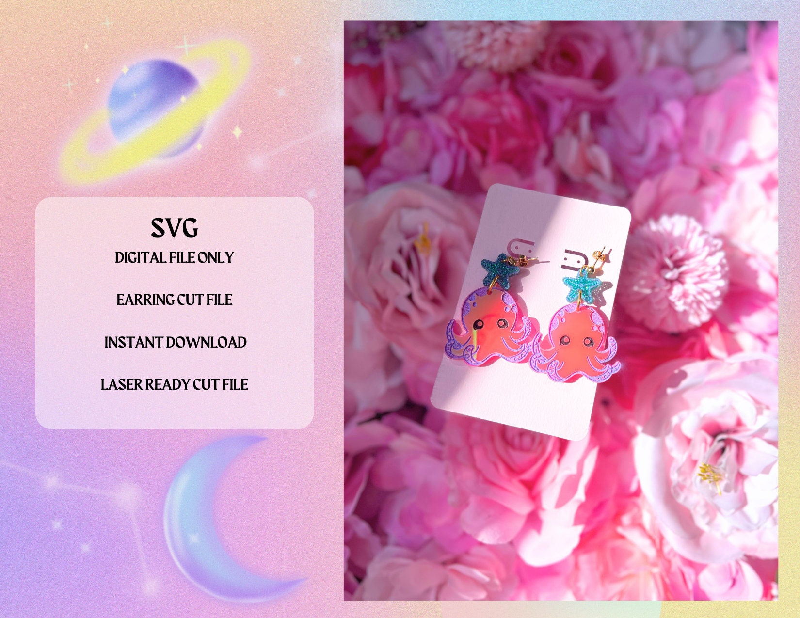 Kawaii Under the Sea Octopus Earrings SVG Cut File | Laser Ready ...