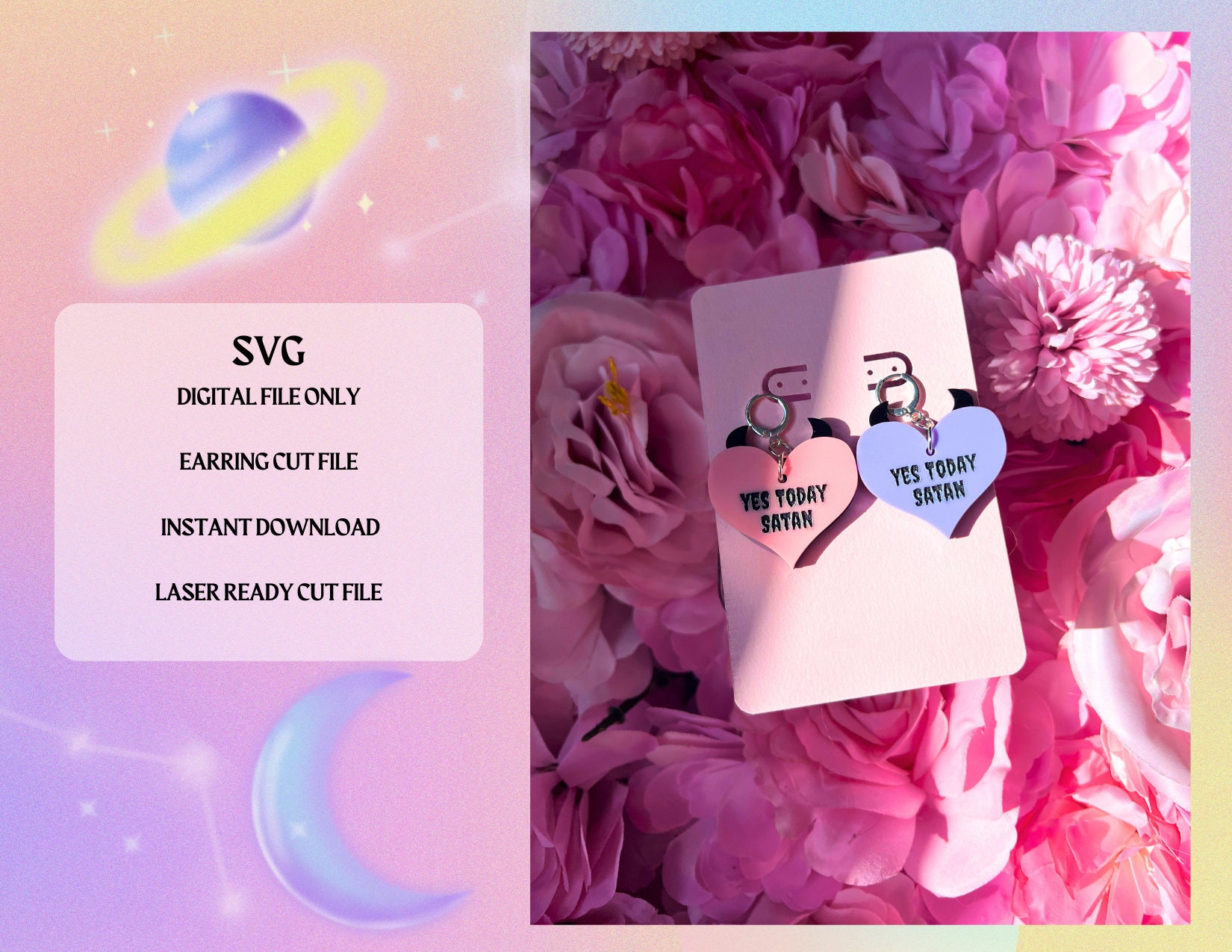 Yes Today Satan Devil Heart Earring SVG Cut File | Laser Ready ...
