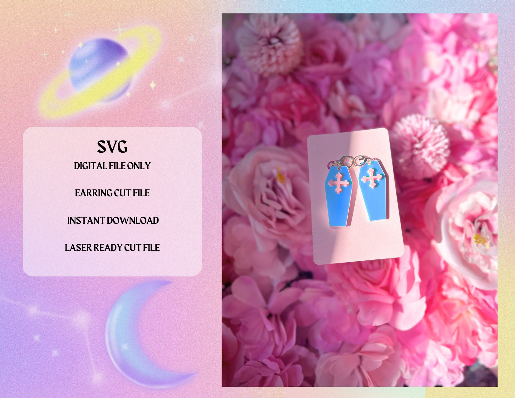 Kawaii Goth Coffin Earring SVG Cut File | Laser Ready | Glowforge Ready ...