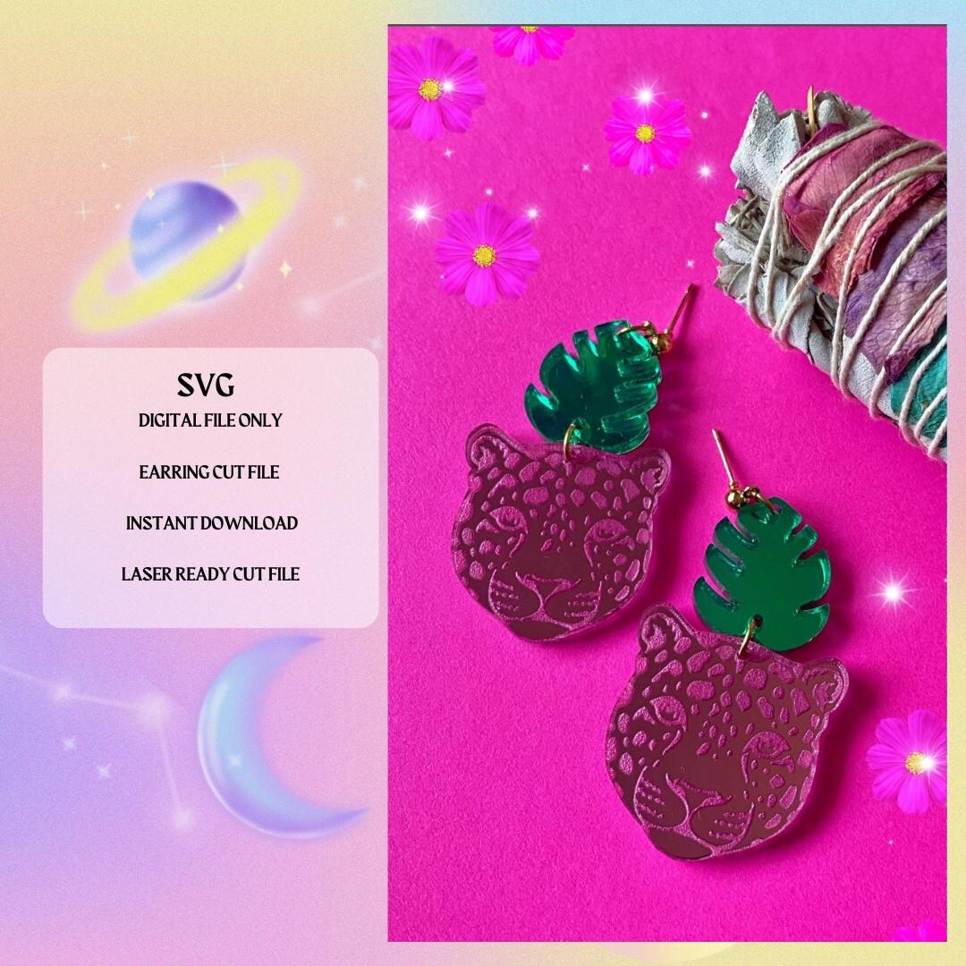 Leopard Monstera Earring SVG Cut File | Laser Ready | Glowforge Ready ...