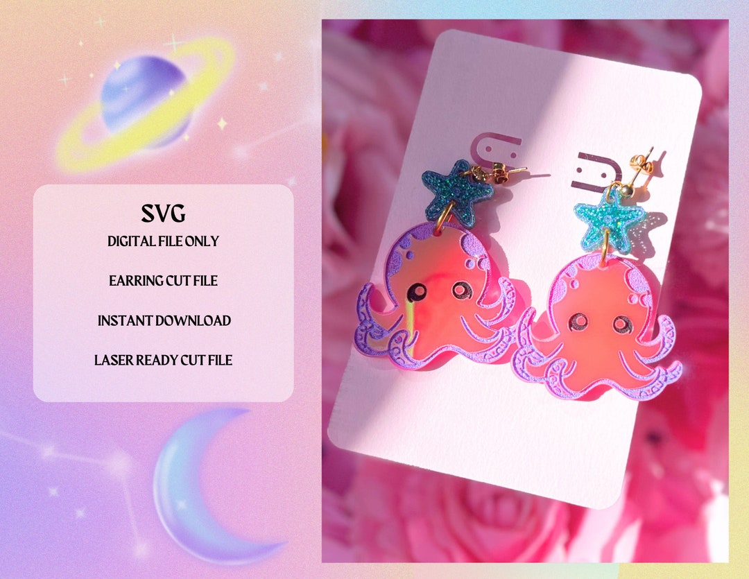 Kawaii Under the Sea Octopus Earrings SVG Cut File | Laser Ready ...