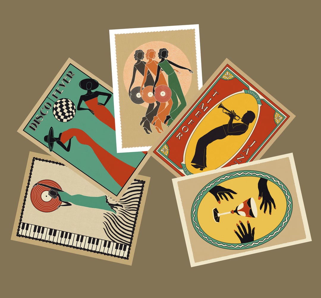Set of 5 Retro Music Wall Art Postcards/jazz Poster/vintage Piano Art ...