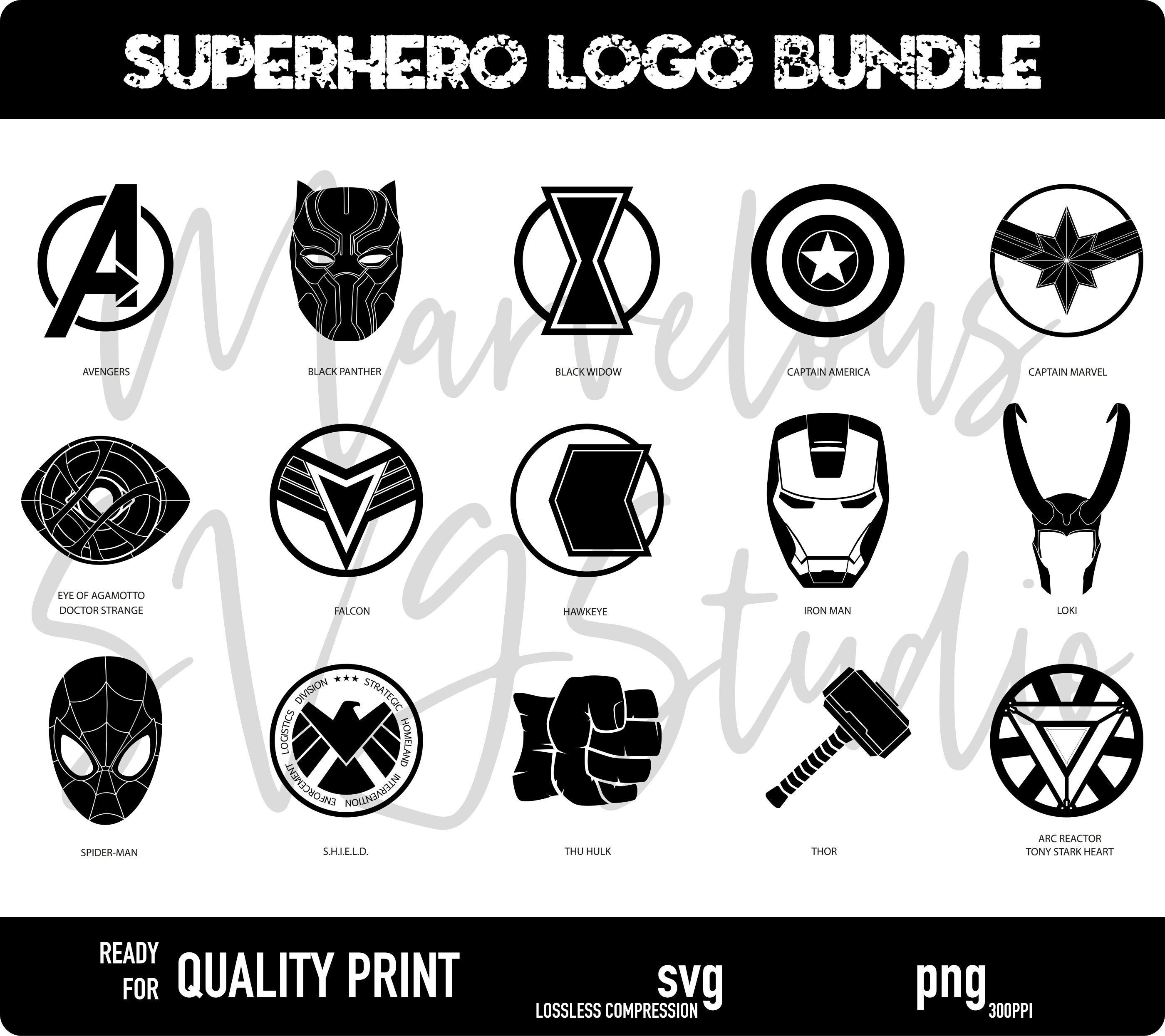 15 SUPERHEROES Logo BUNDLE Marvel Avengers Ready to Print, Engrave and ...
