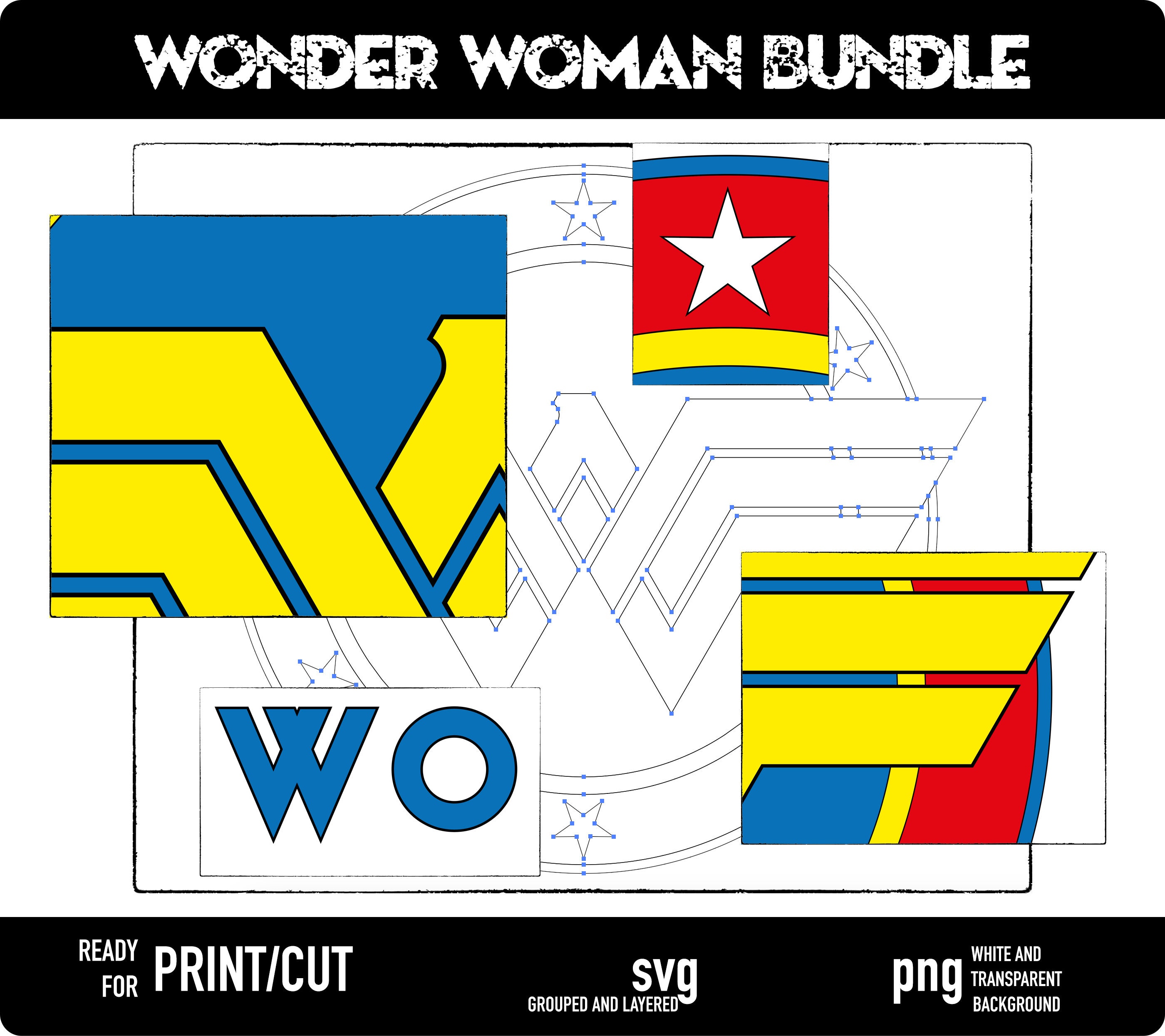 WONDER WOMAN Logo Bundle Princess Diana DC Comics Superhero Symbol Star ...