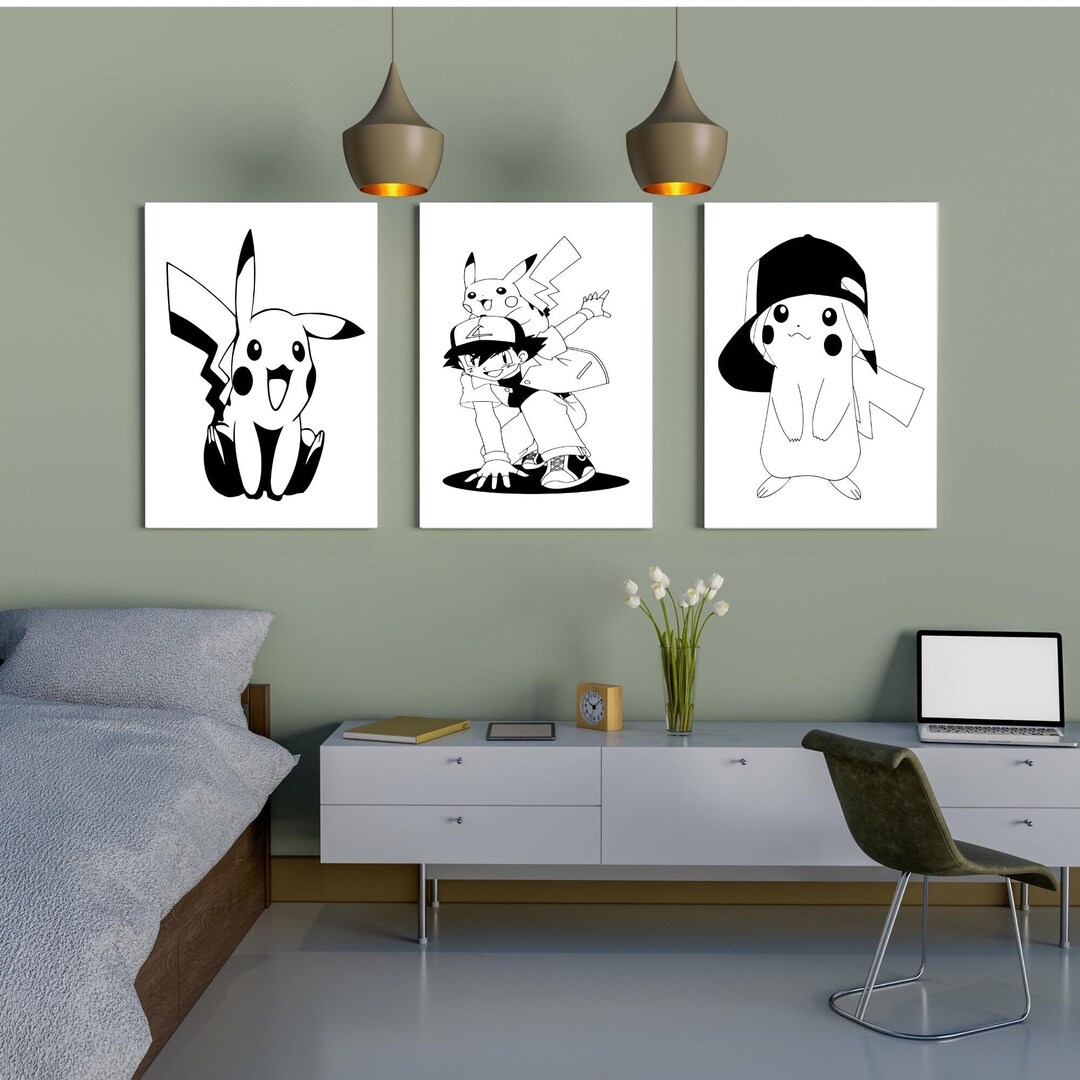 Pokemon Printable Art Set of 3, Pokemon Line Art Nursery Decor, Pokemon ...