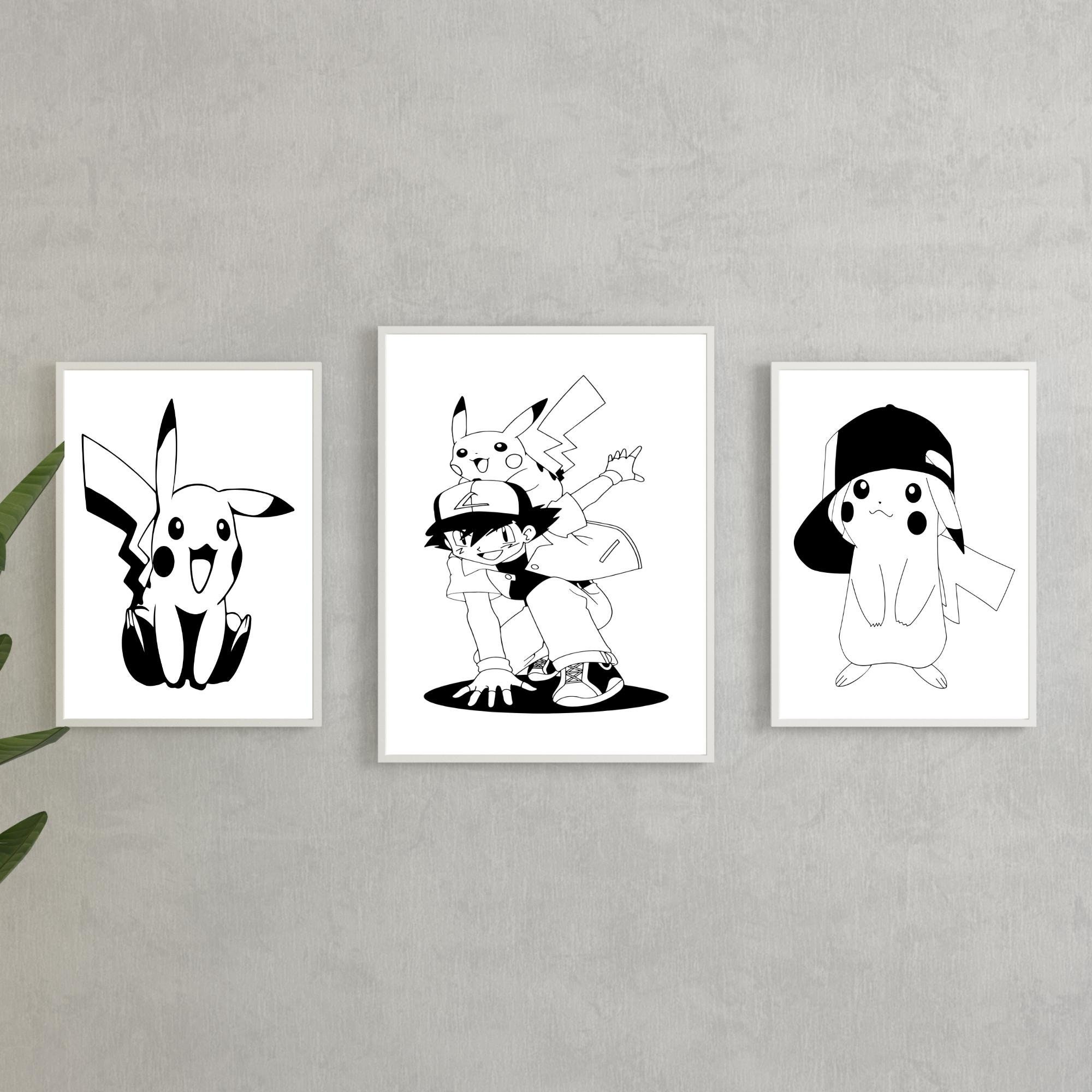 Pokemon Printable Art Set of 3, Pokemon Line Art Nursery Decor, Pokemon ...