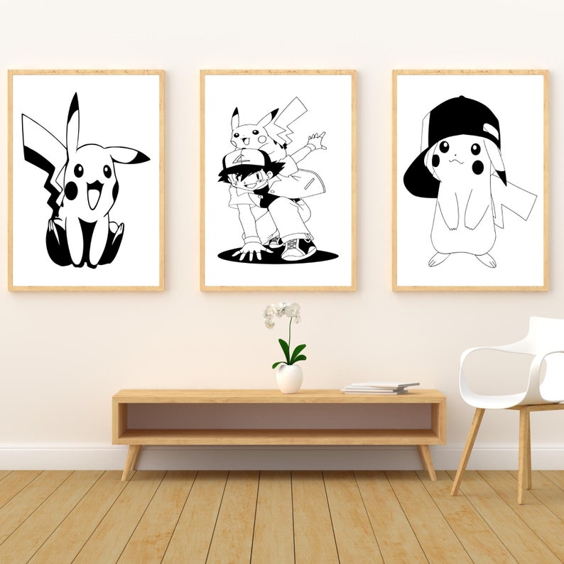 Pokemon Printable Art Set of 3, Pokemon Line Art Nursery Decor, Pokemon ...