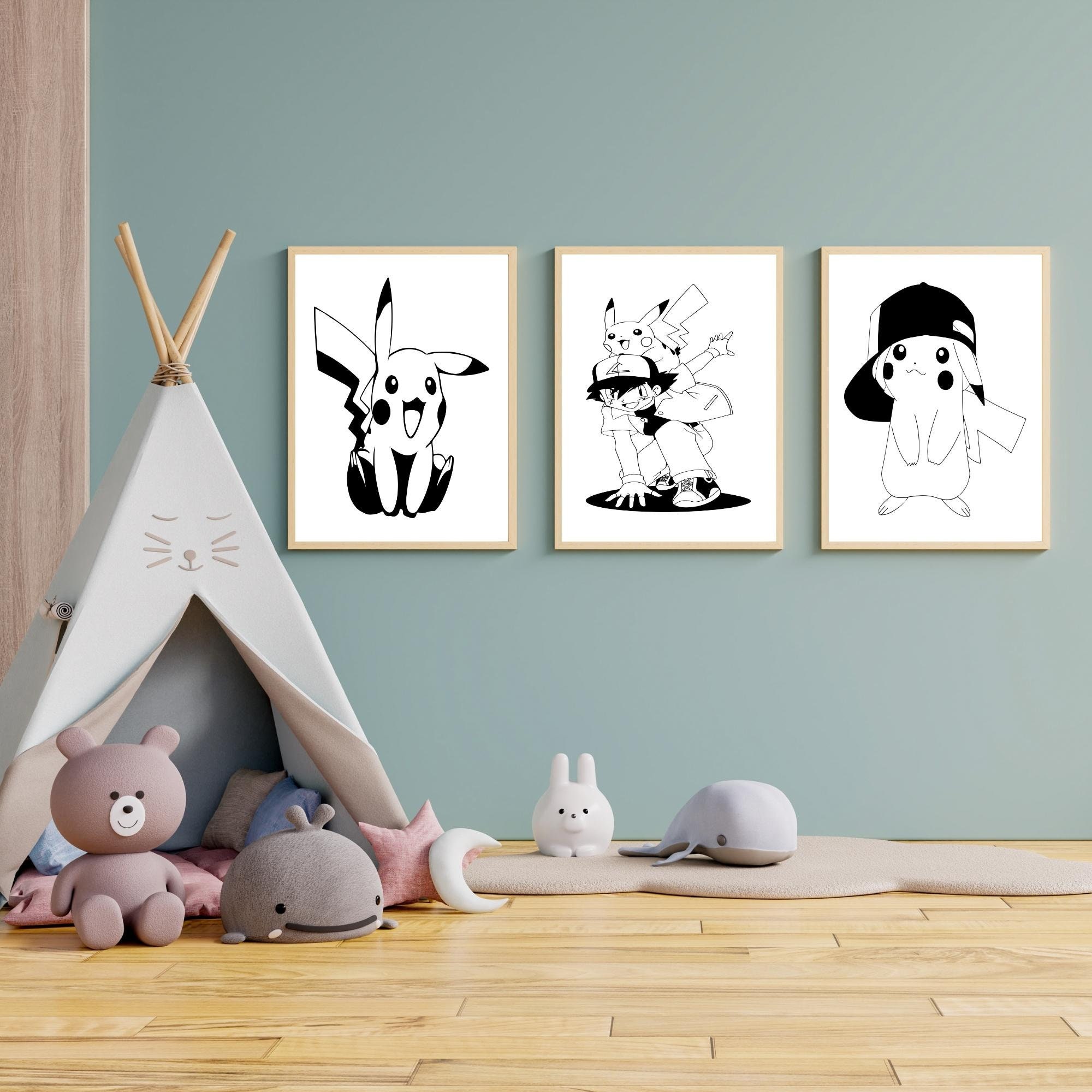 Pokemon Printable Art Set of 3, Pokemon Line Art Nursery Decor, Pokemon ...