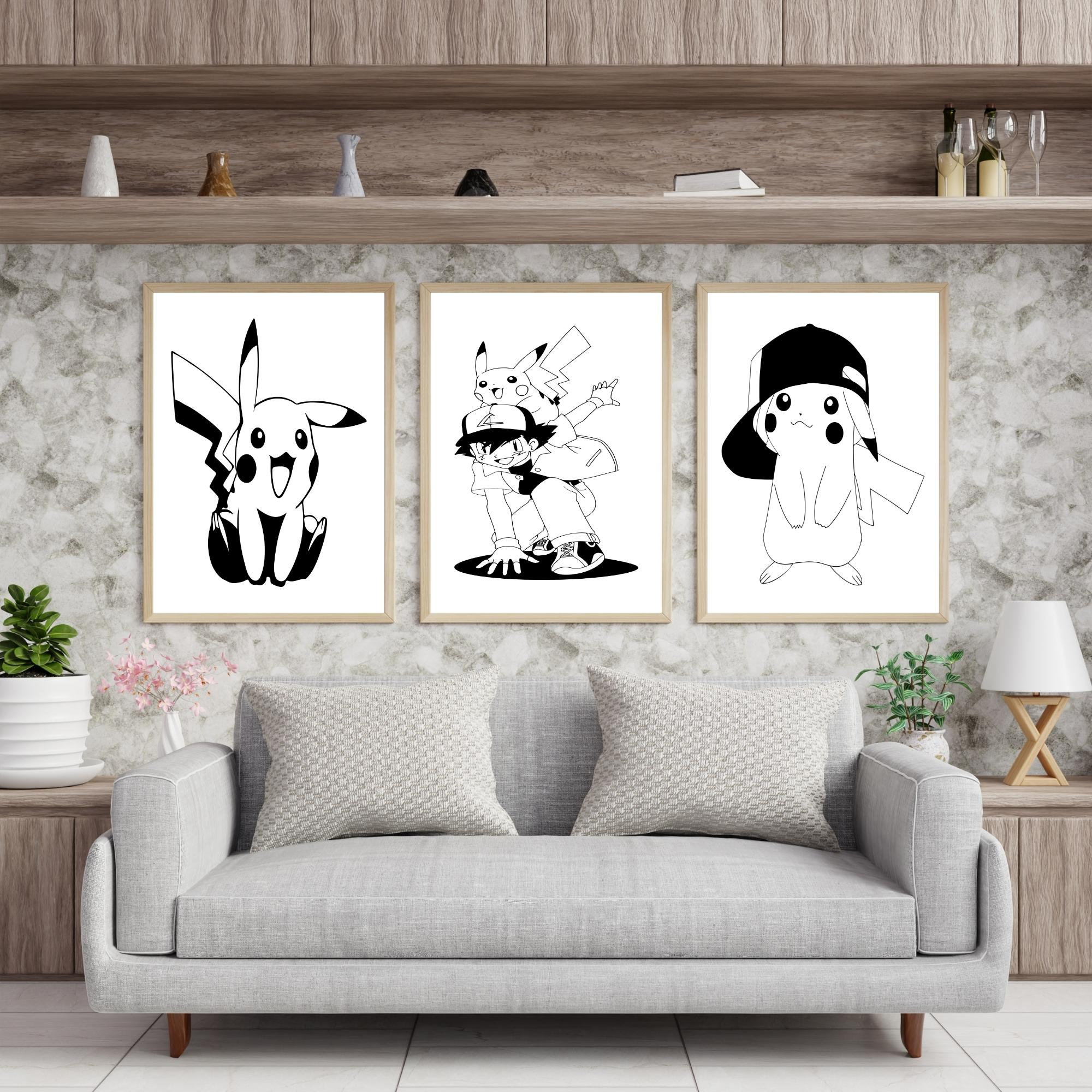 Pokemon Printable Art Set of 3, Pokemon Line Art Nursery Decor, Pokemon ...