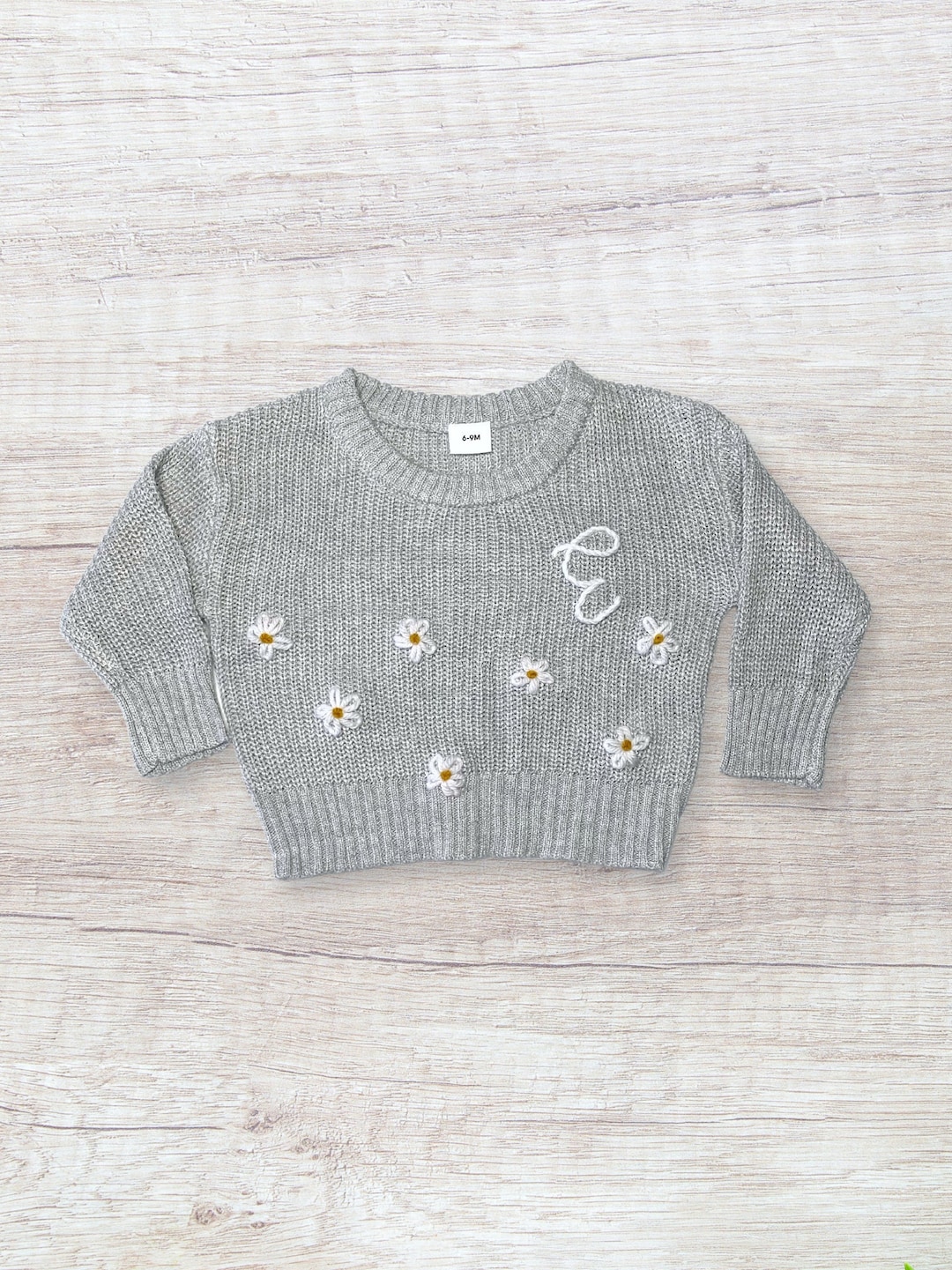 Embroidered Flower Initial Sweater, Daisy Sweater, Custom Floral ...